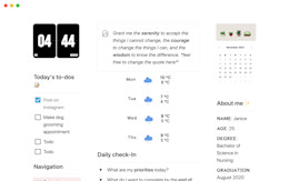Janice Studies Student Dashboard Notion Template