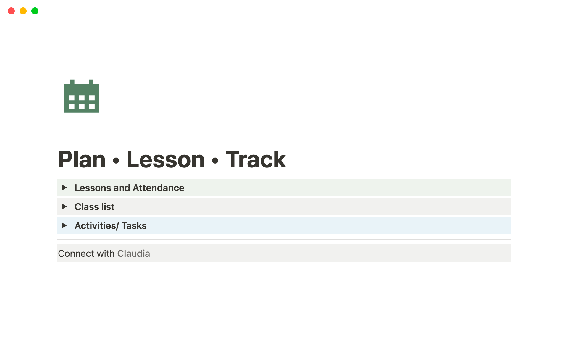 Plan * Lesson * Track | Notion Template
