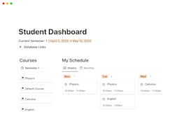 Notion Student Dashboard Notion Template