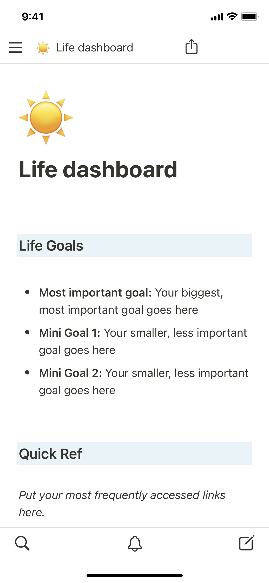 Notion Template Gallery – Life dashboard