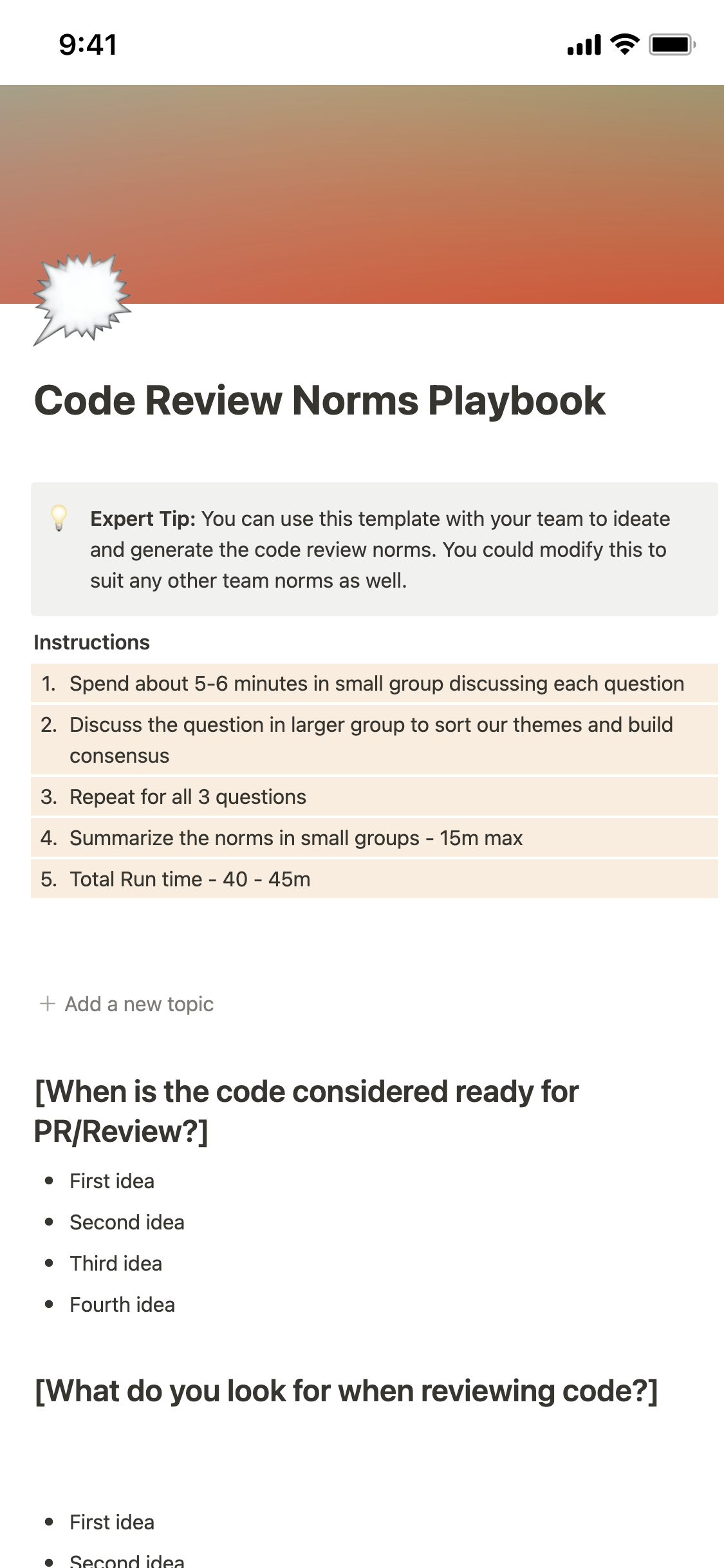 Notion Template Gallery – Brainstorming Code Review Norms
