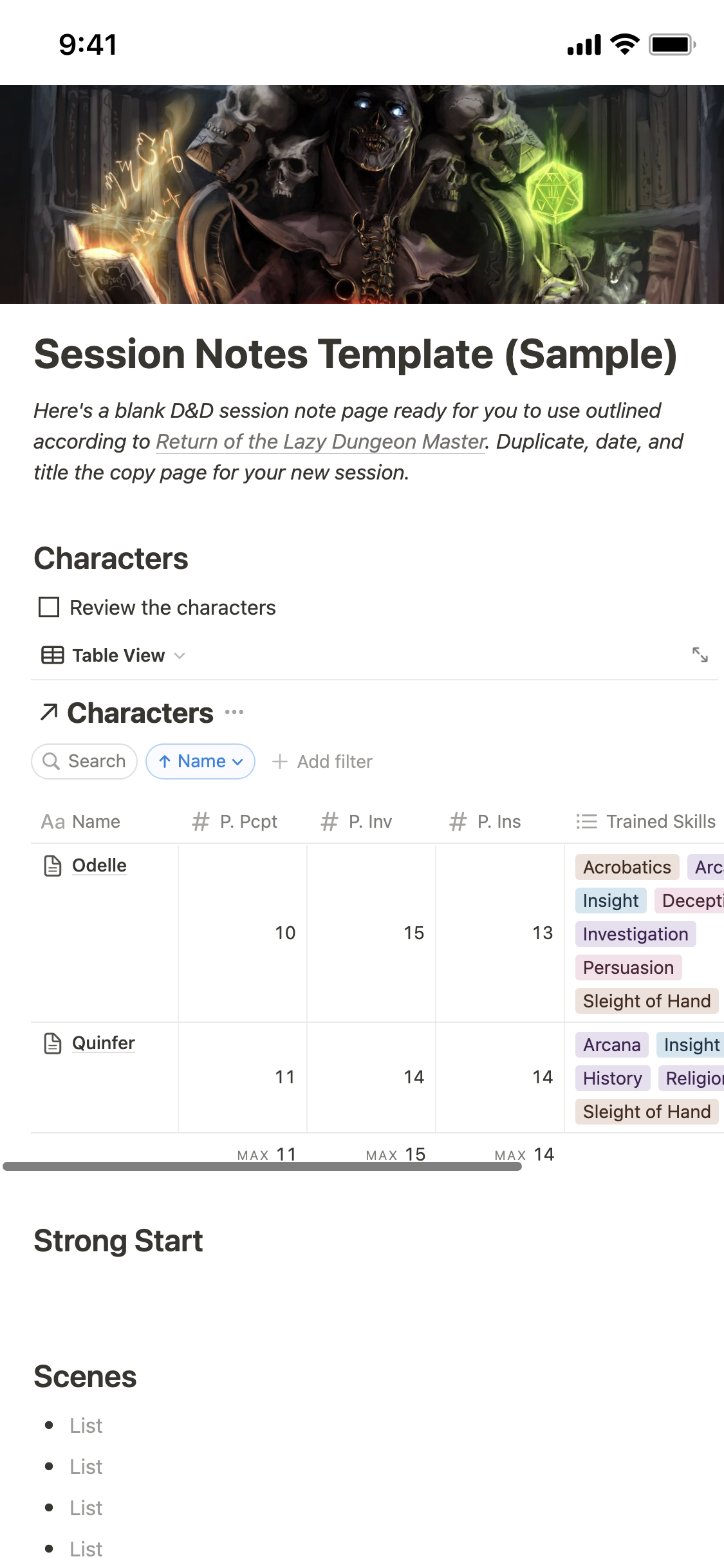 Notion Template Gallery – Lazy RPG Campaign Template