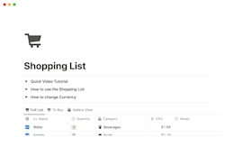 Shopping List Notion Template