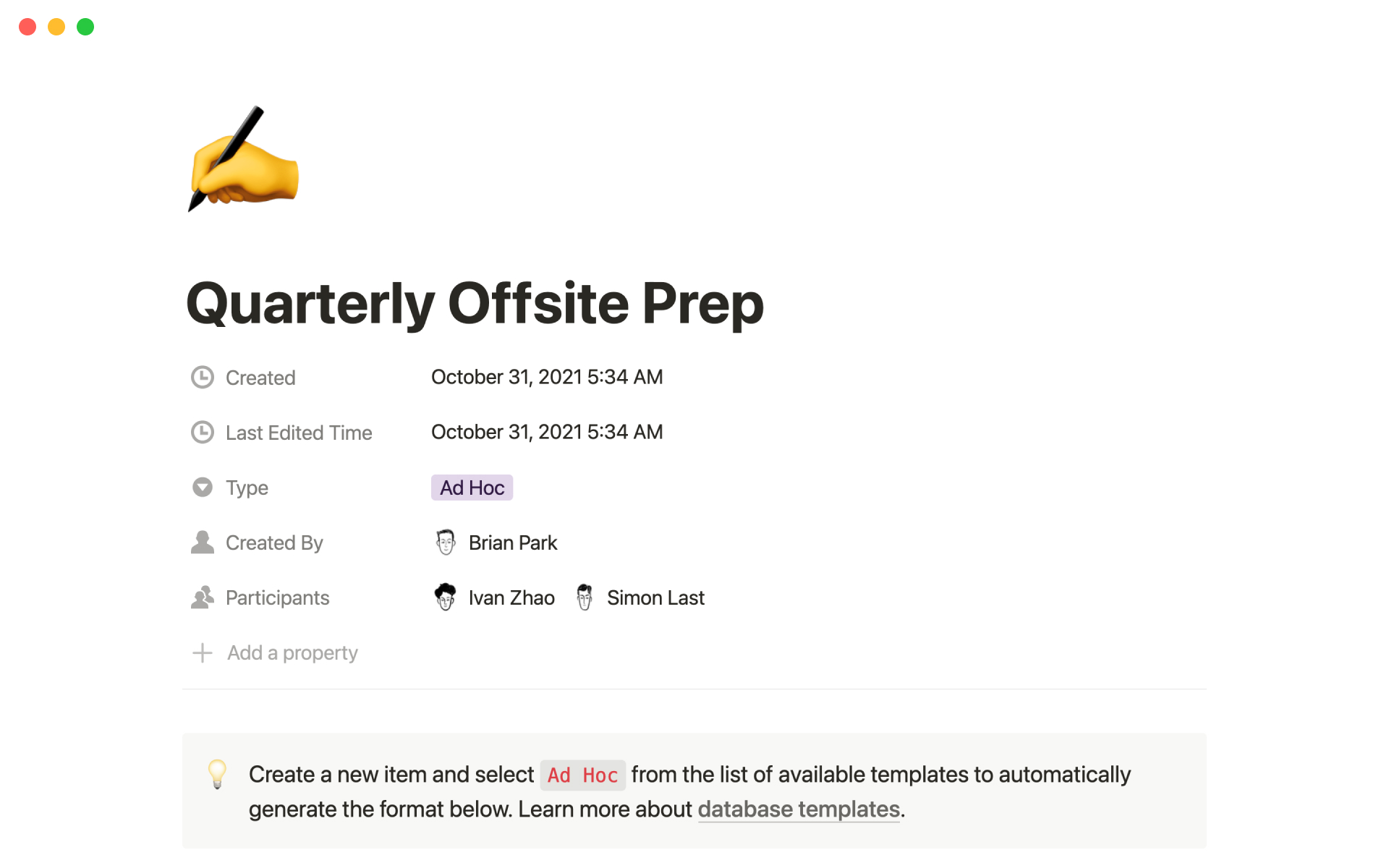 Notion Template Gallery – Meeting notes
