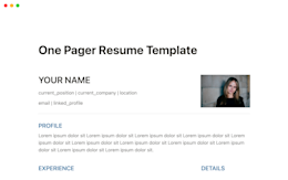 One Pager Resume Template Notion Template