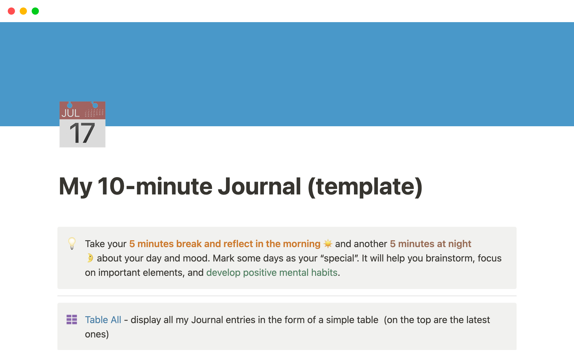My 10-minute Journal | Notion Template