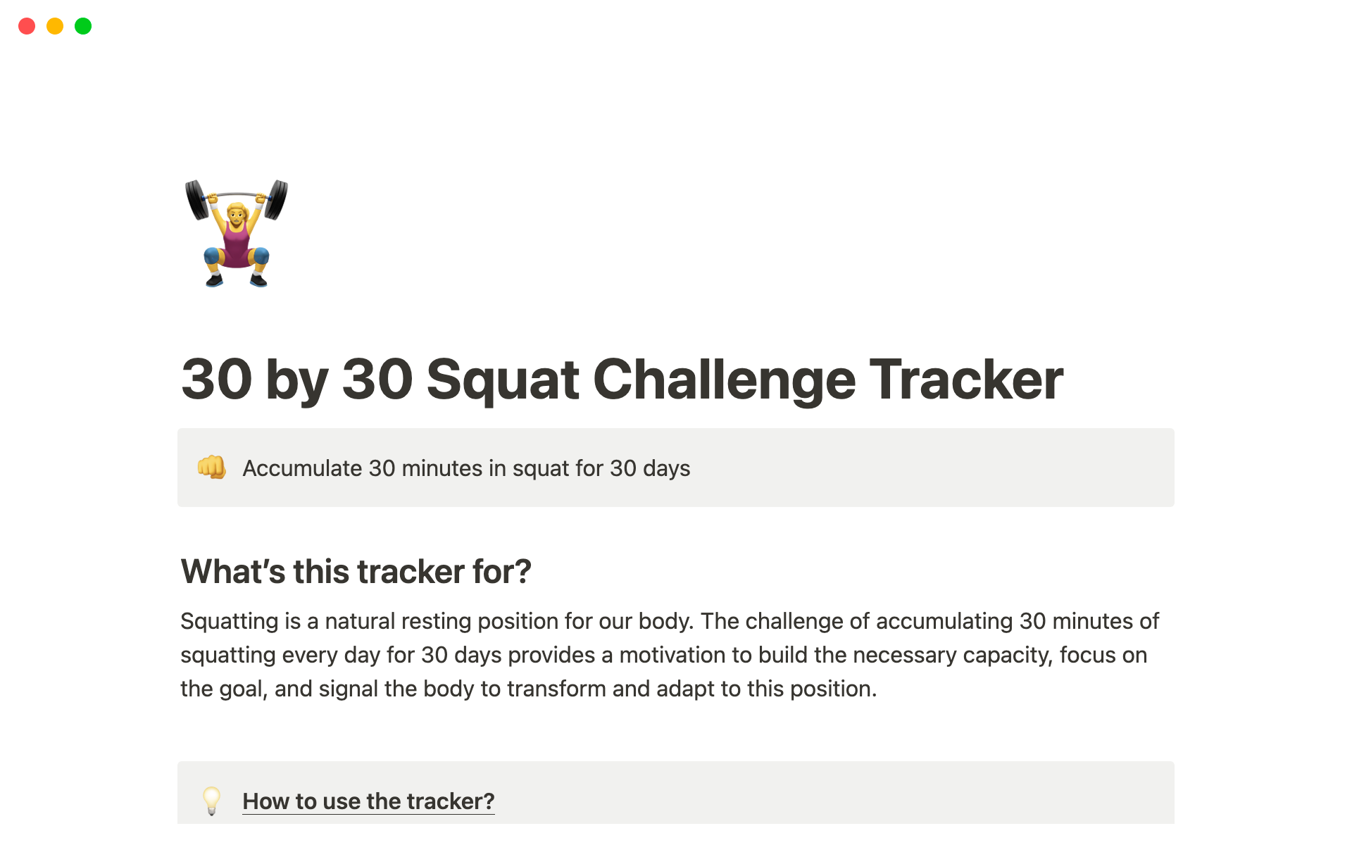 30 by 30 Squat Challenge | Notion Template