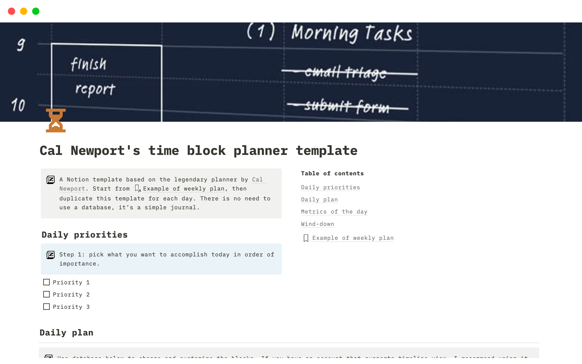 Time Blocking Daily Notion Template 