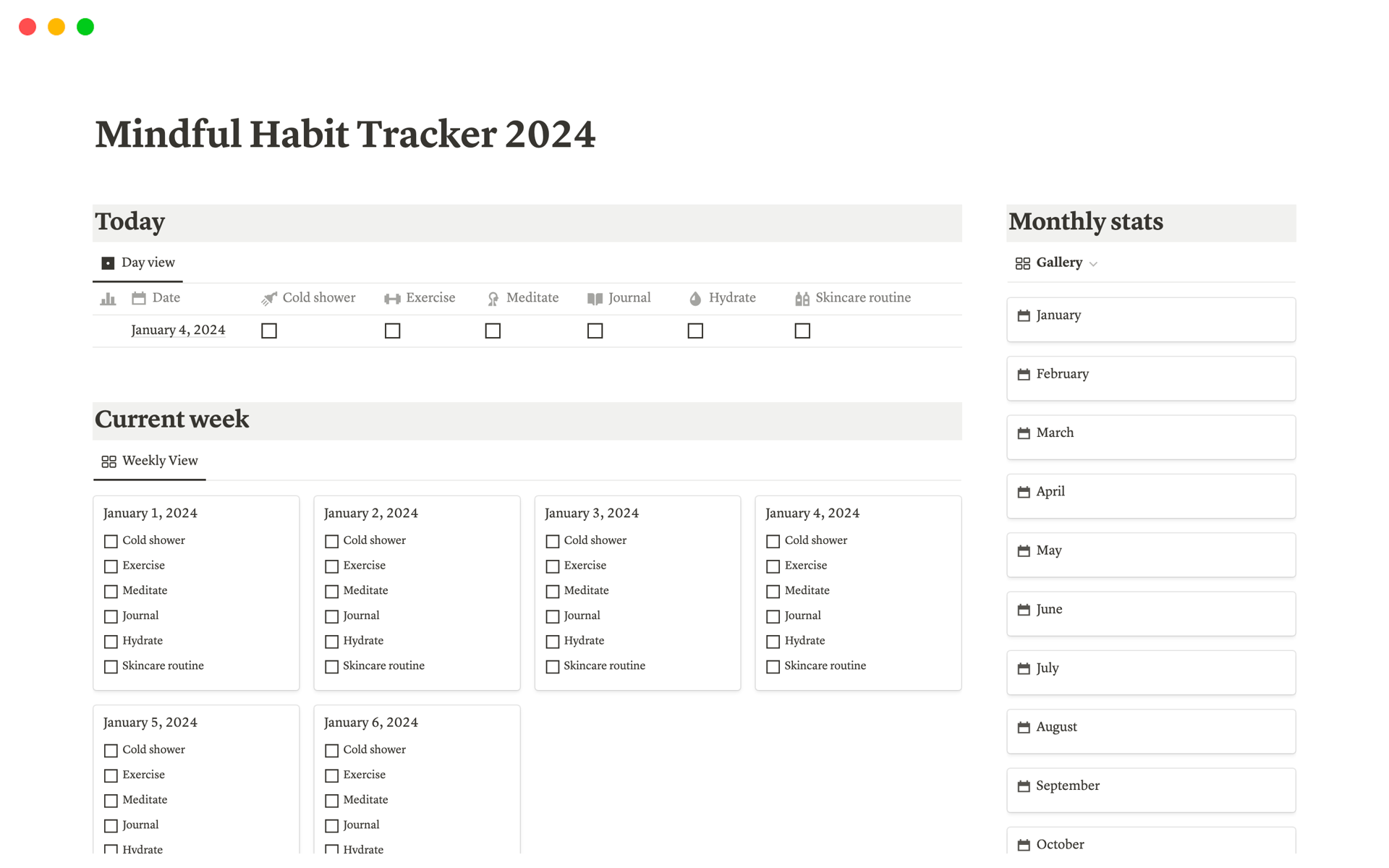 Mindful Habit Tracker 2024 | Notion Template