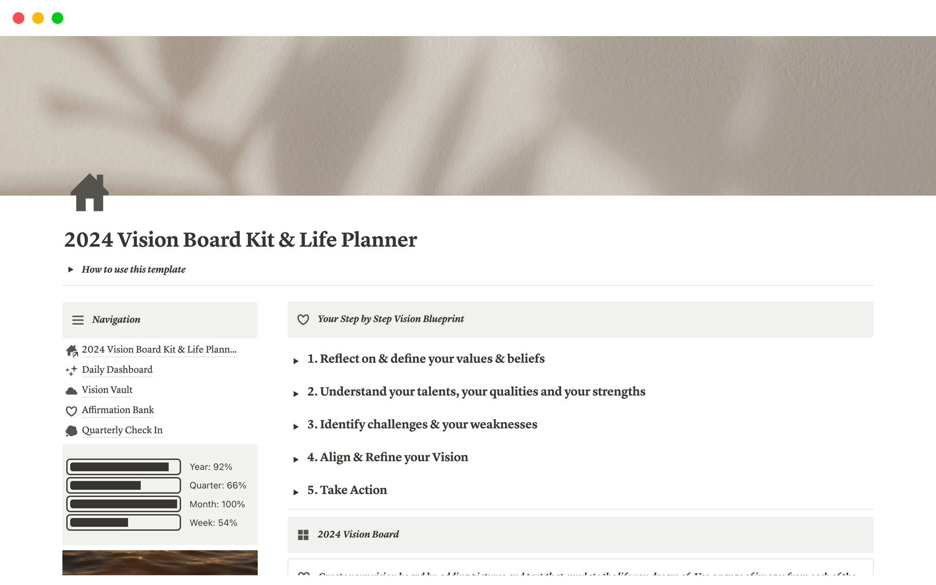 2024 Vision Board Kit & Life Planner | Plantilla de Notion