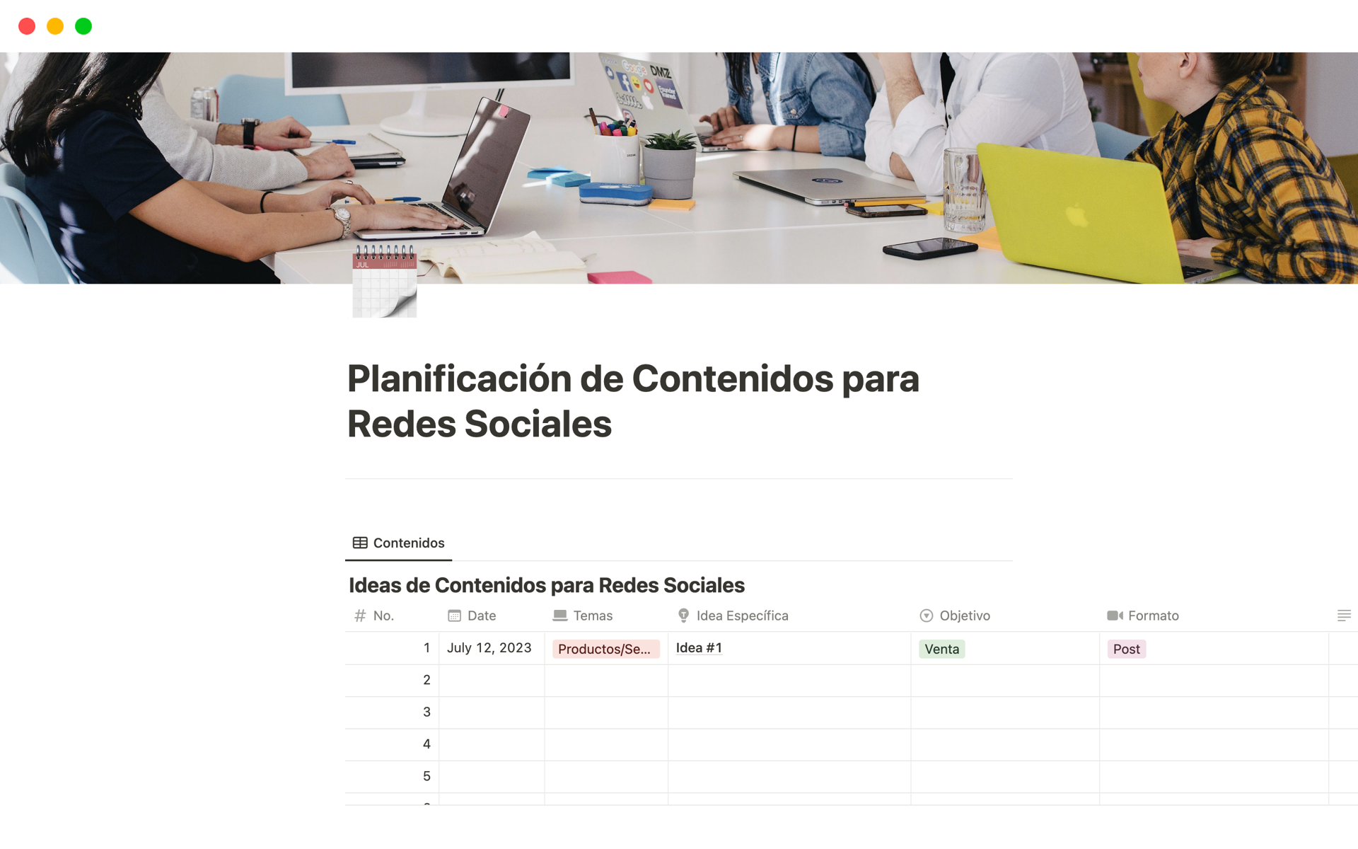 Planificación de Contenidos para Redes Sociales | Notion Template