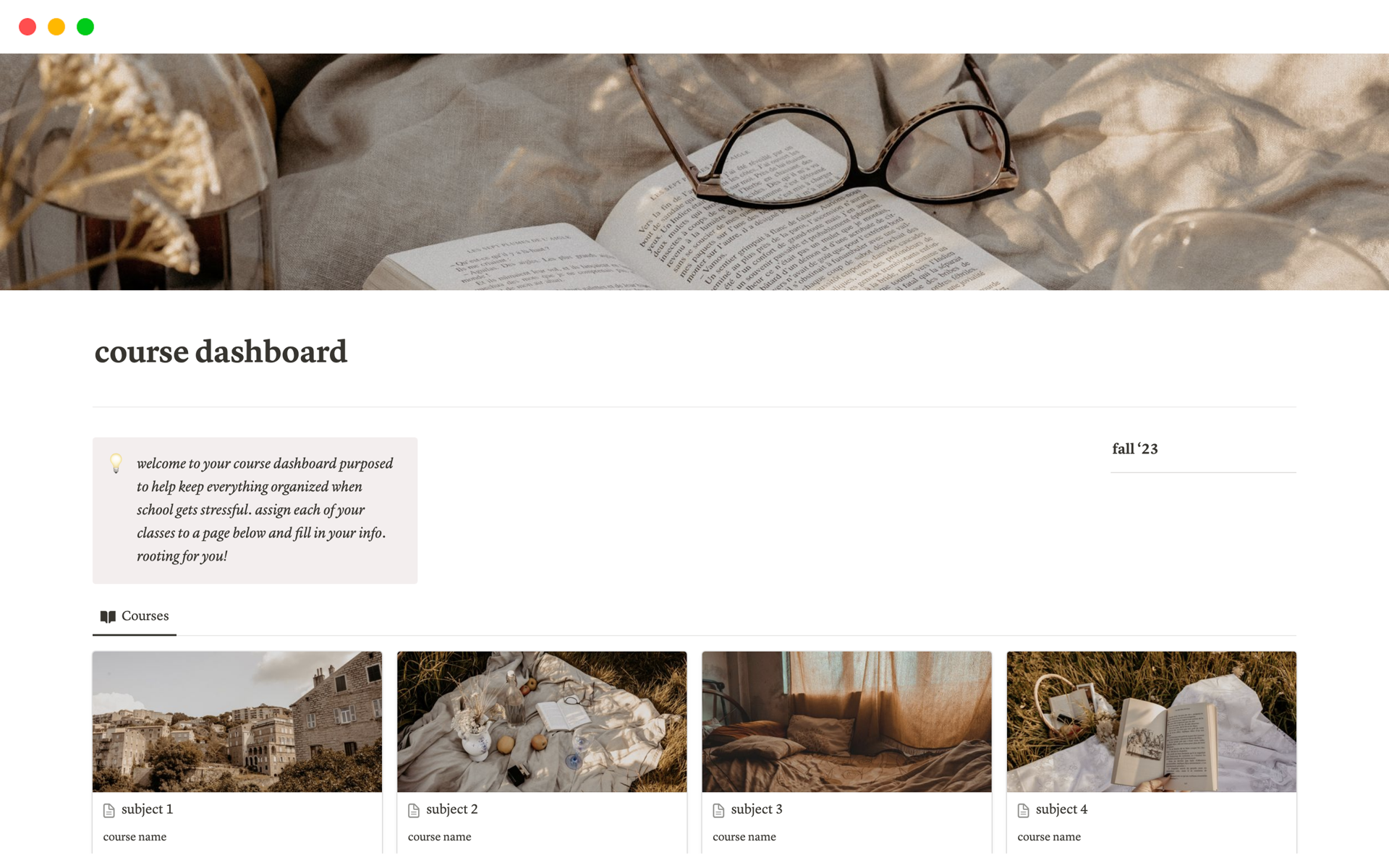 Course Dashboard - Student Planner | Notion Template