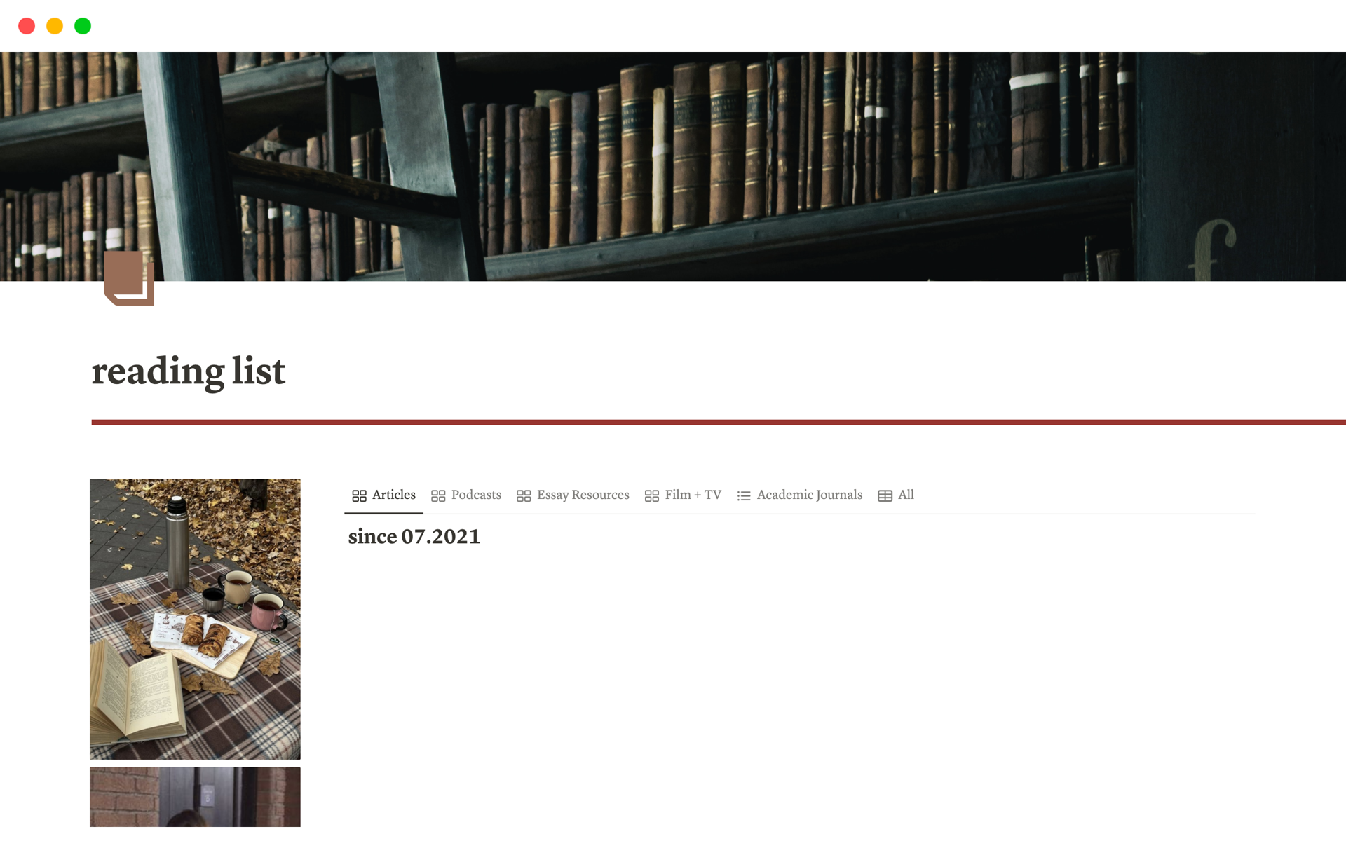 reading list | Notion Template