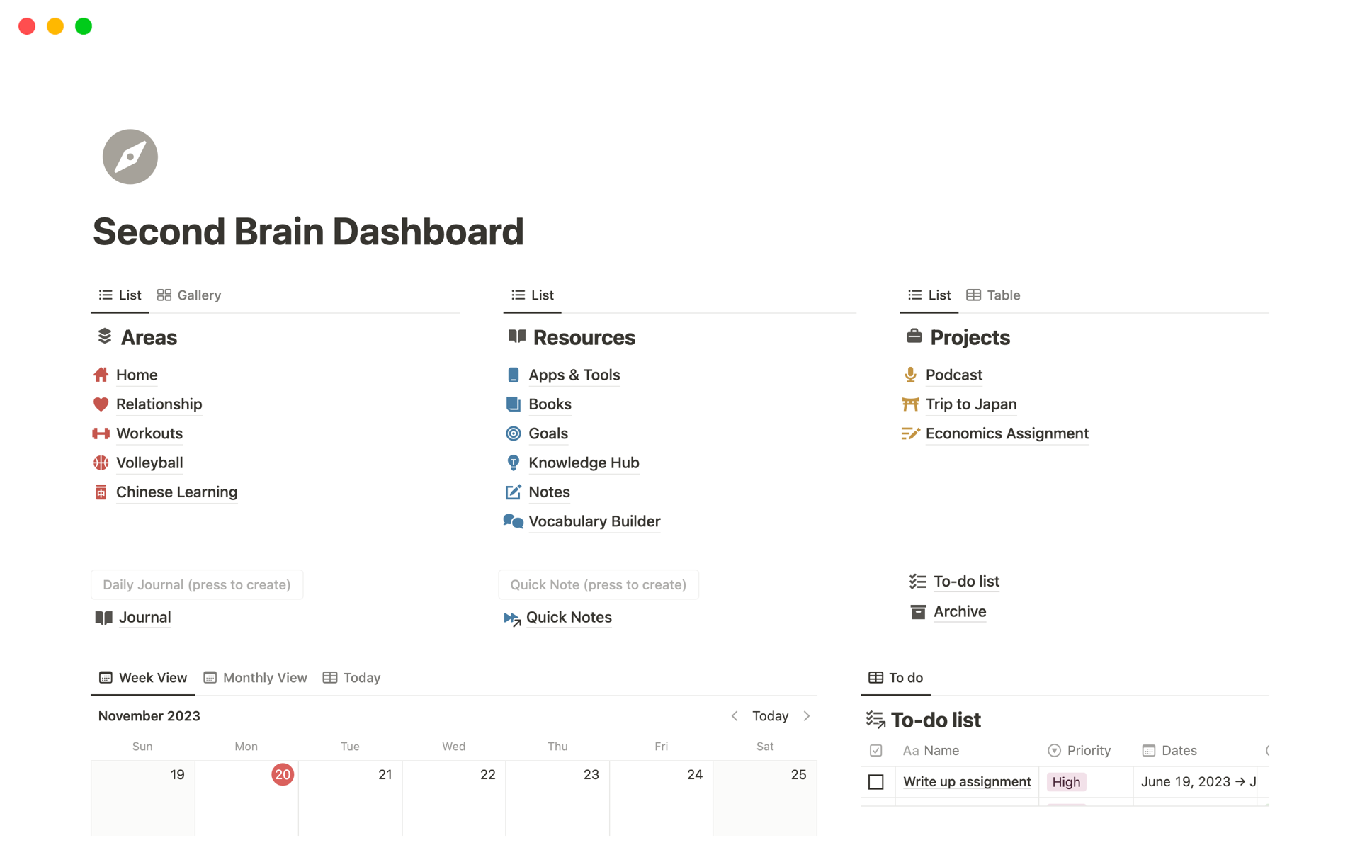Your Second Brain | Notion Template
