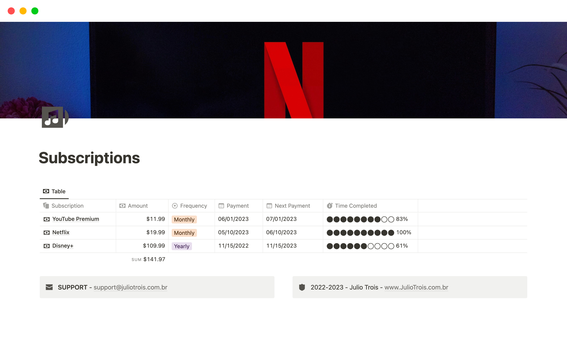 Subscriptions Notion Template