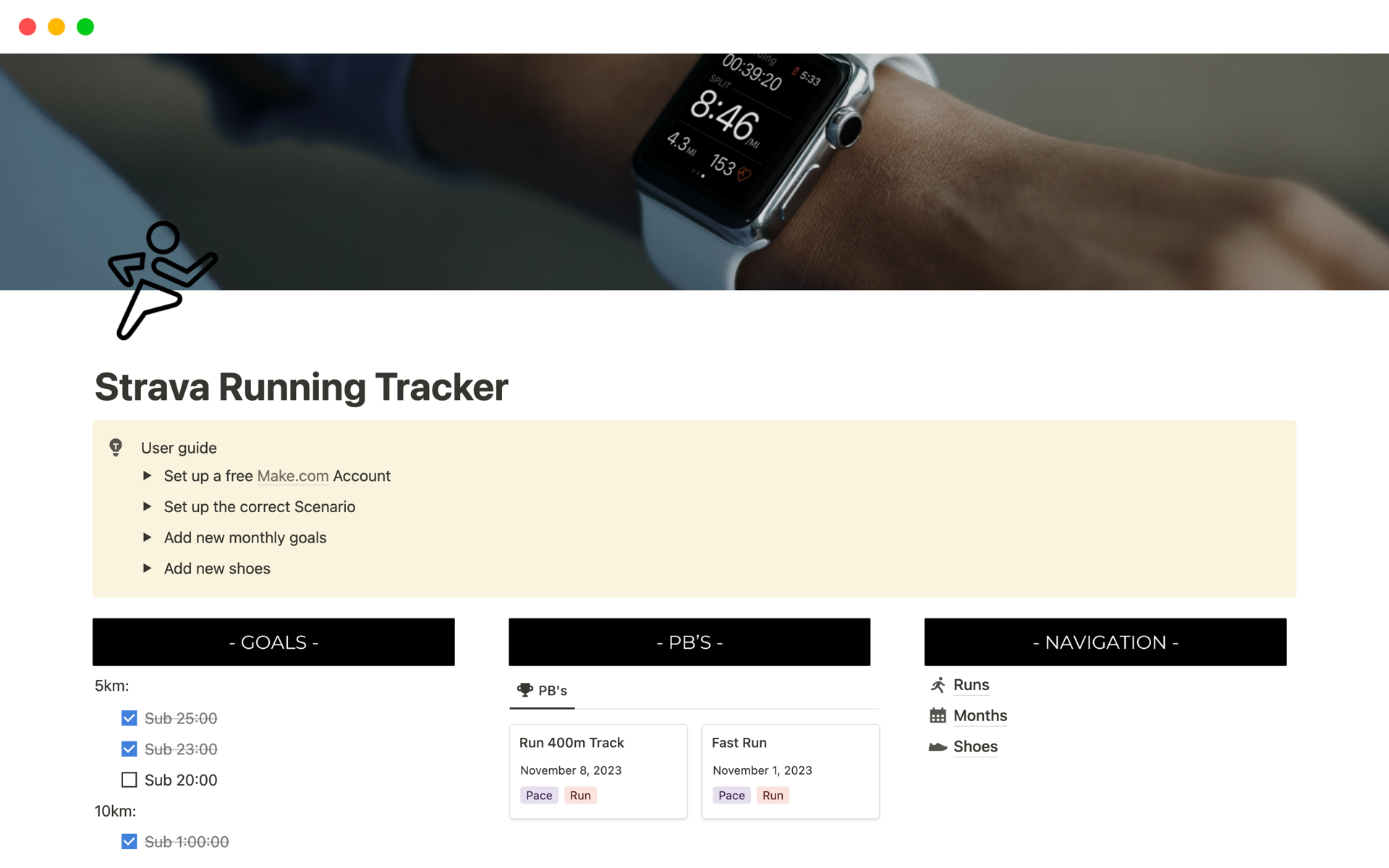 Strava Running Tracker | Notion Template