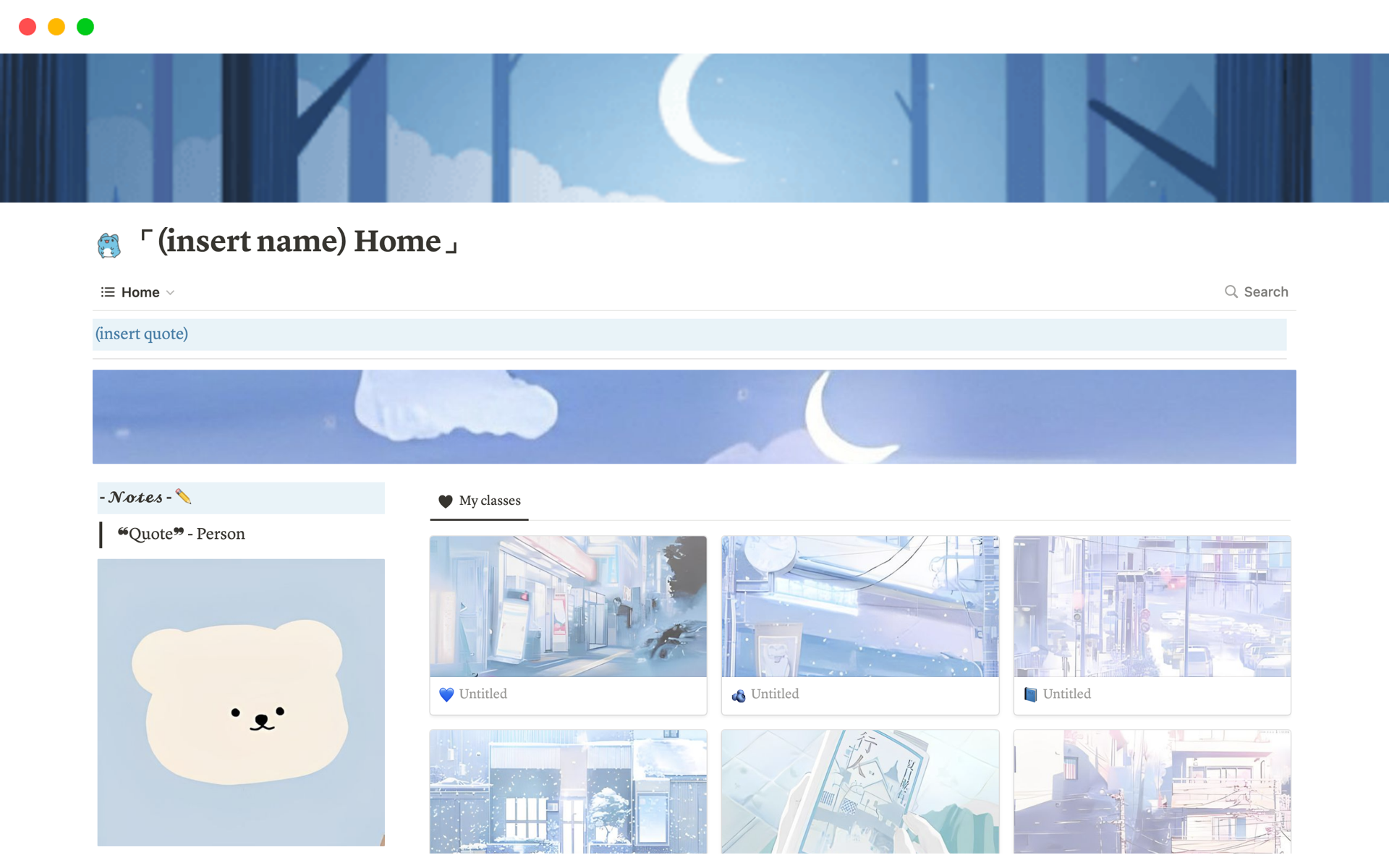 Cute Home Page - Blue | Notion Template