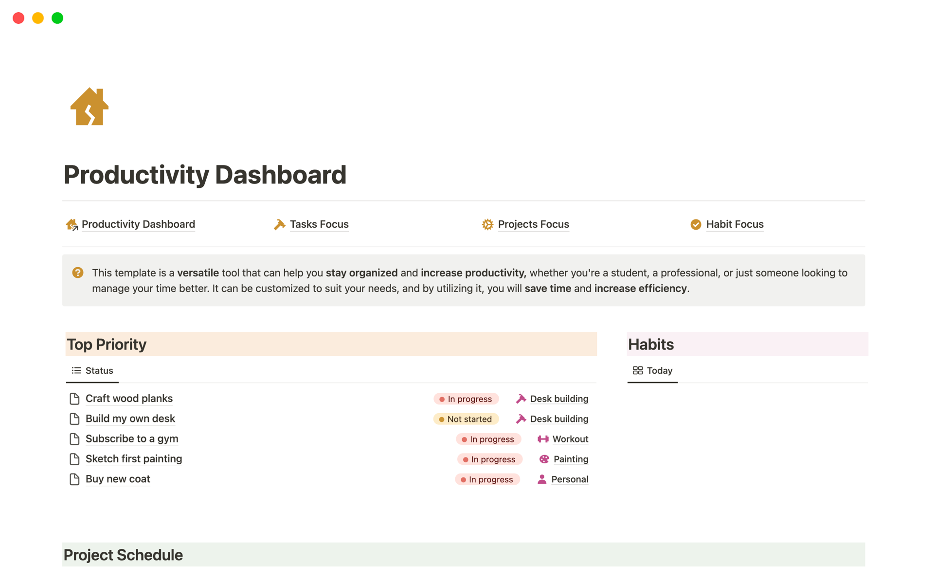 Productivity Dashboard | Notion Template Productivity Dashboard | Notion Template