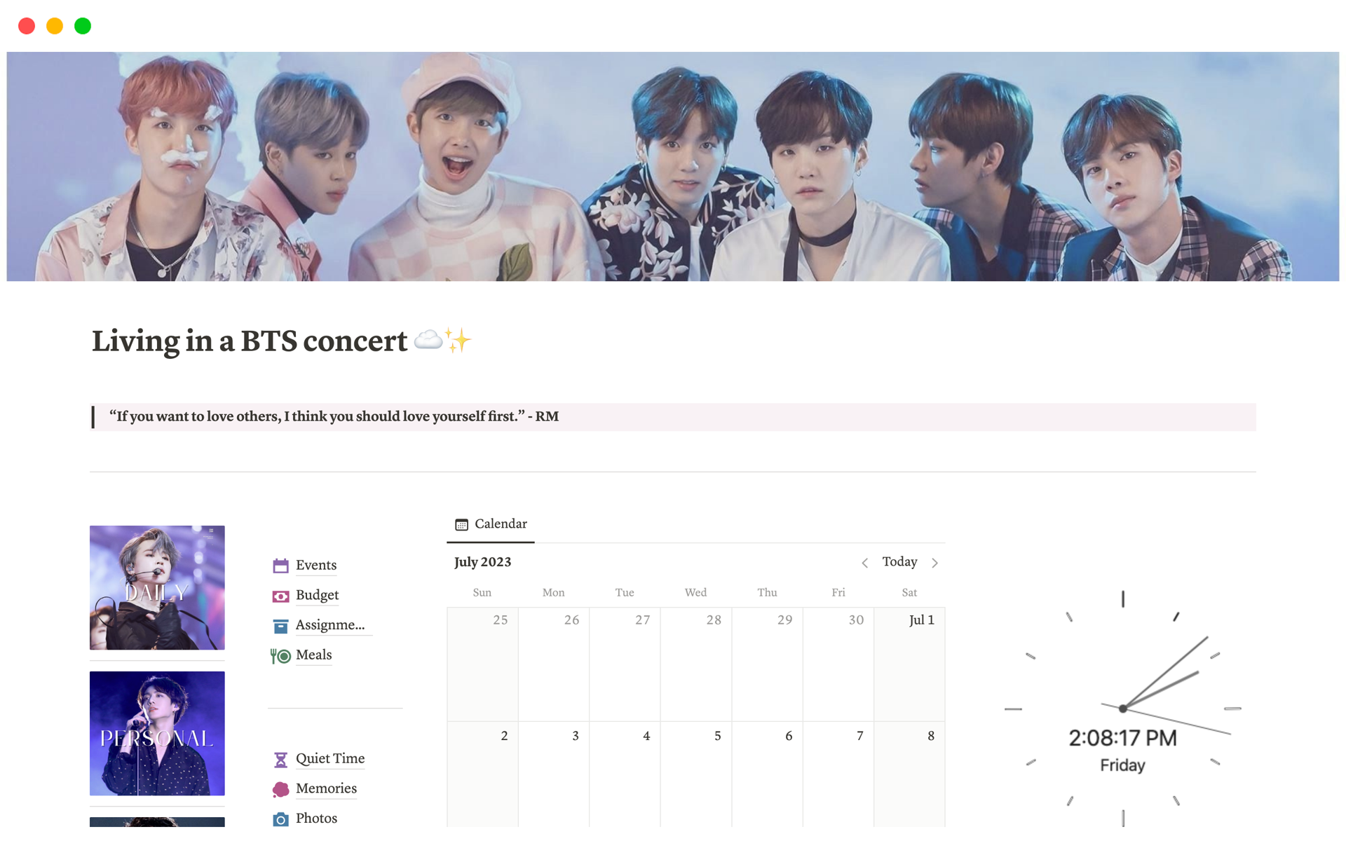 Living in a BTS concert | Notion Template