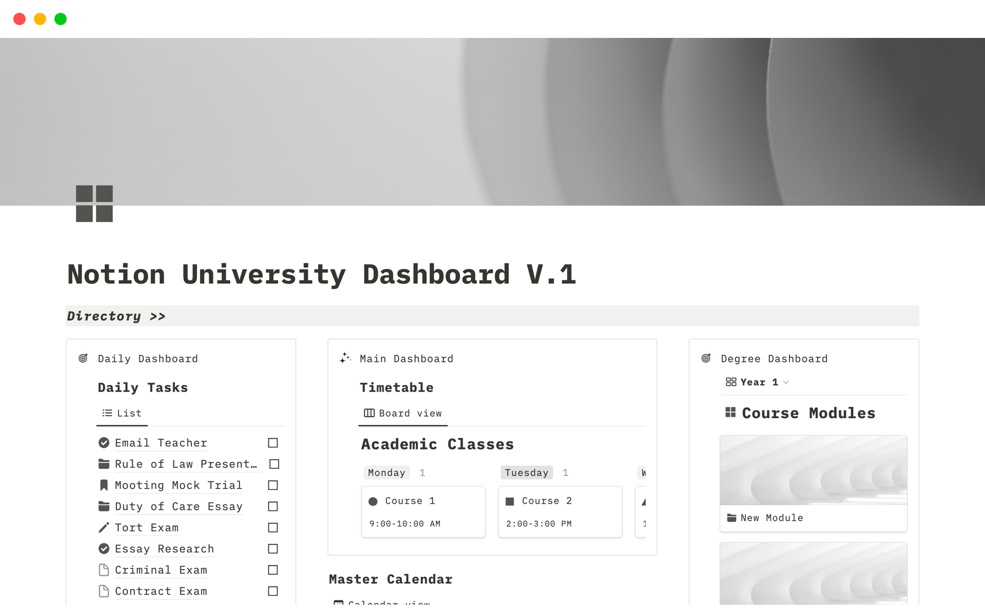 Galeria de modelos do Notion — University Dashboard