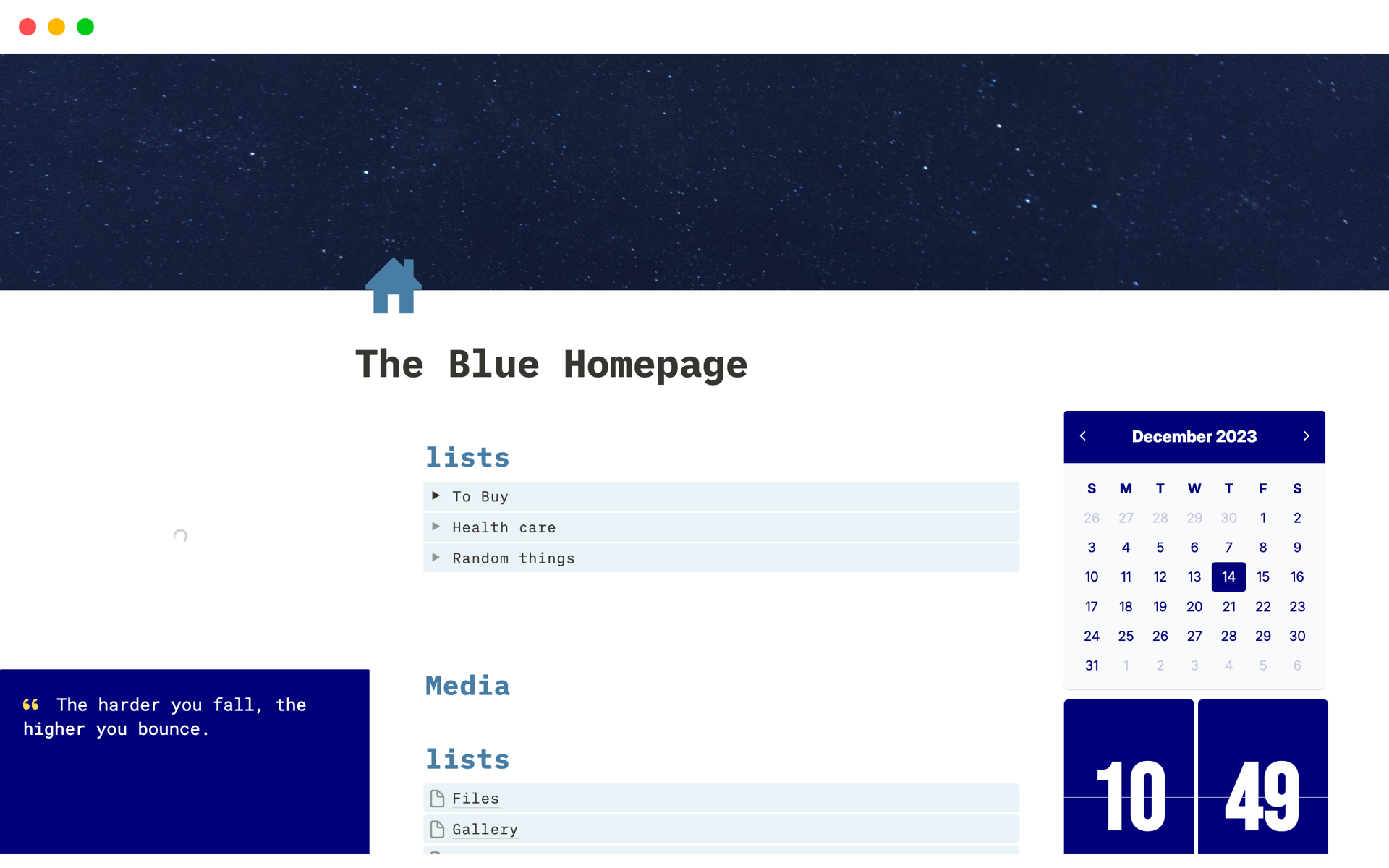 The Blue Homepage | Notion Template