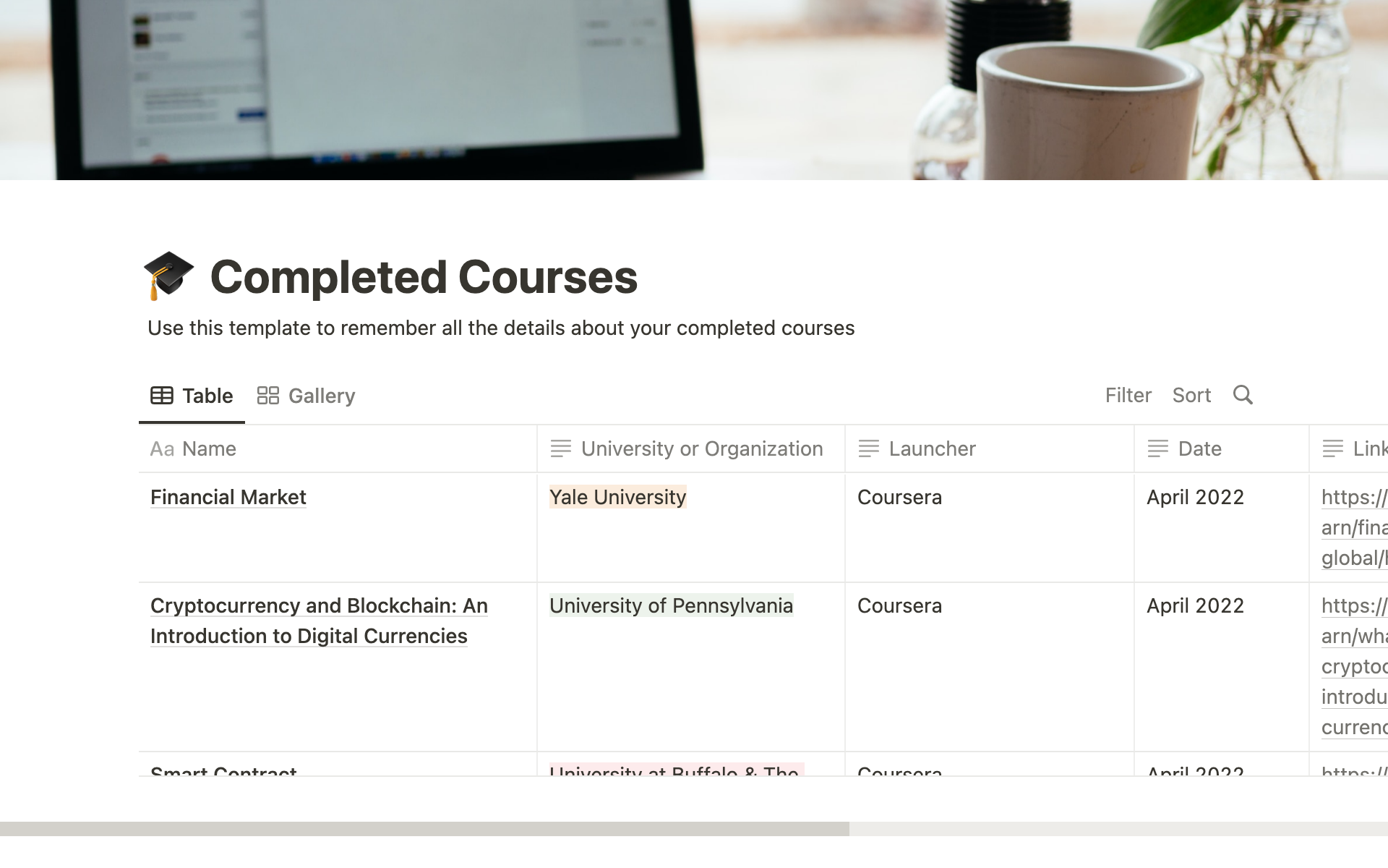 Completed courses | Notion Template
