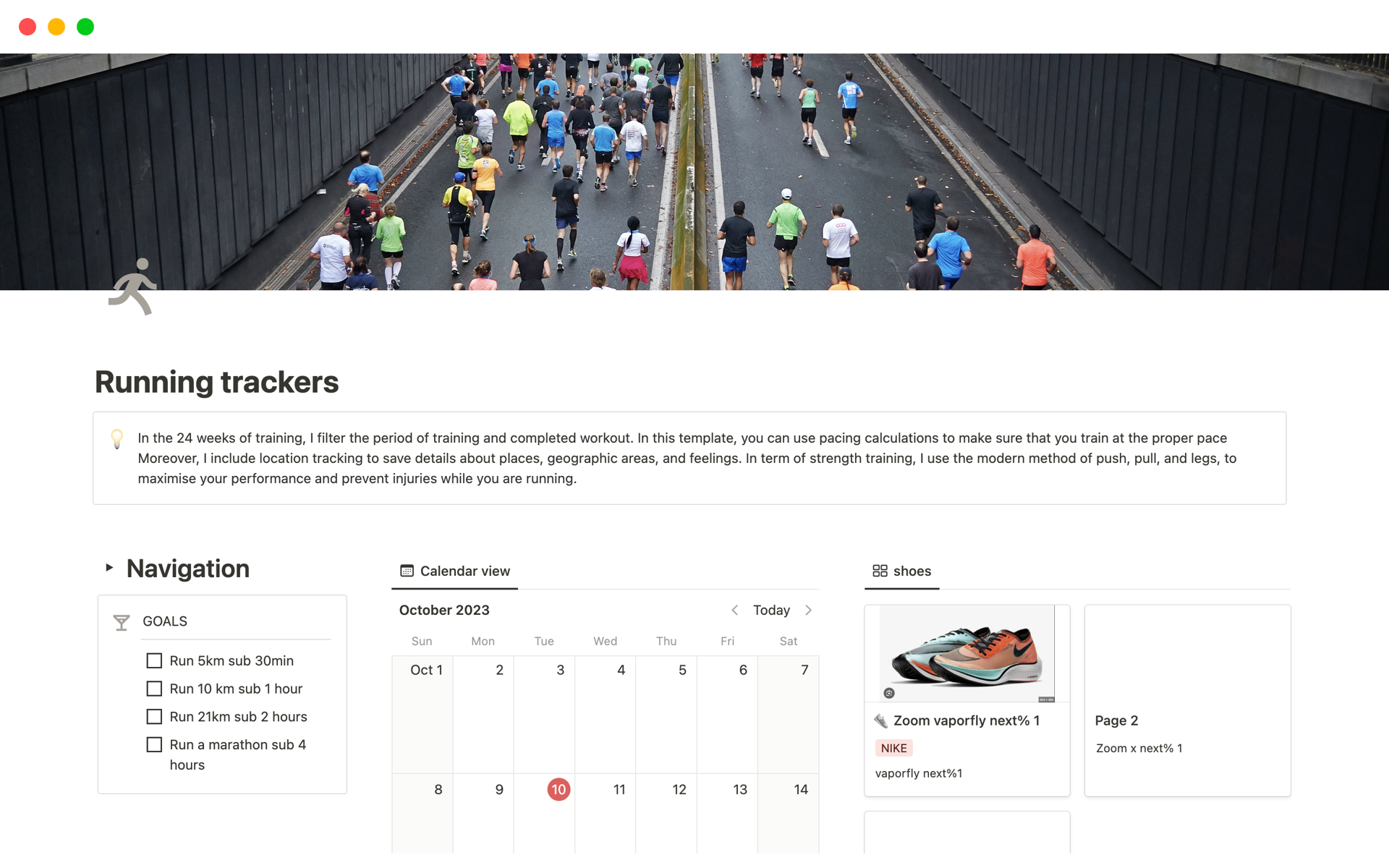 Running trackers | Notion Template