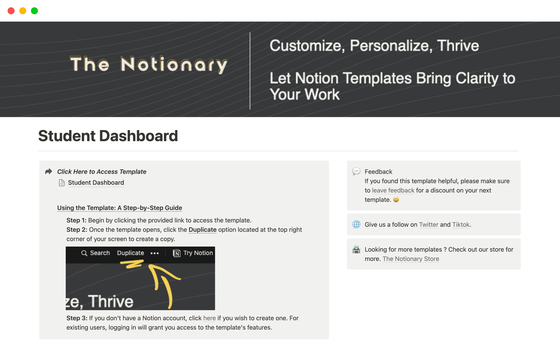 Student Dashboard | Notion Template