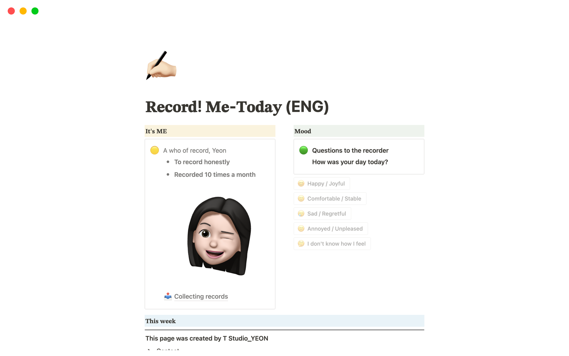 Record! Me-today | Notion Template