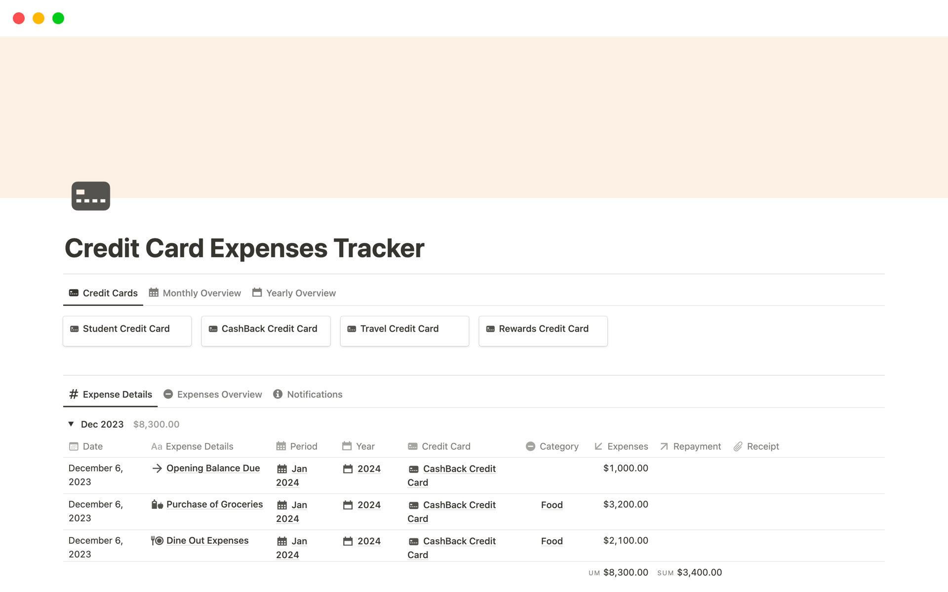 Credit Card Expenses Tracker | Notion Template