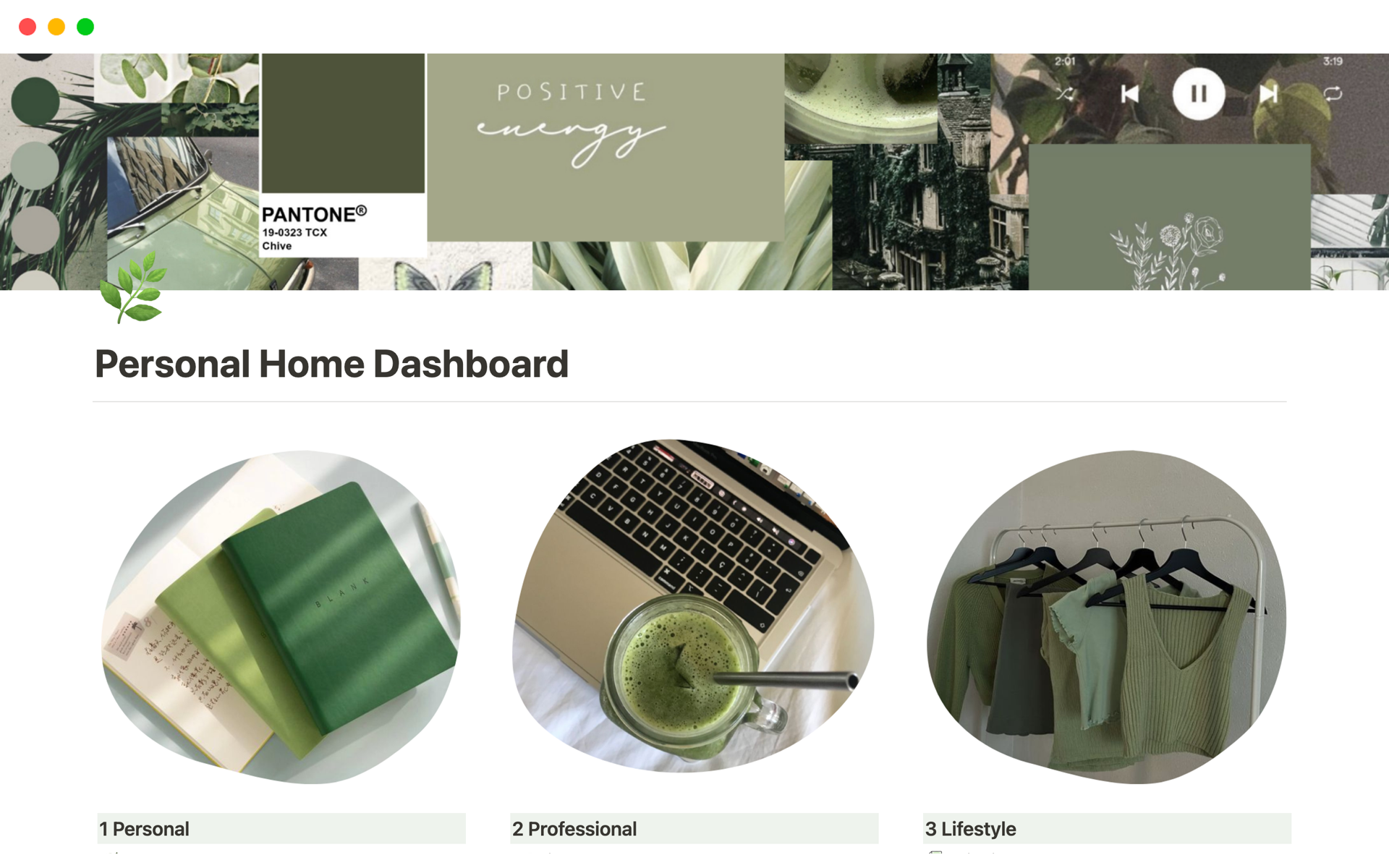 Personal Home Dashboard Green | Notion Template