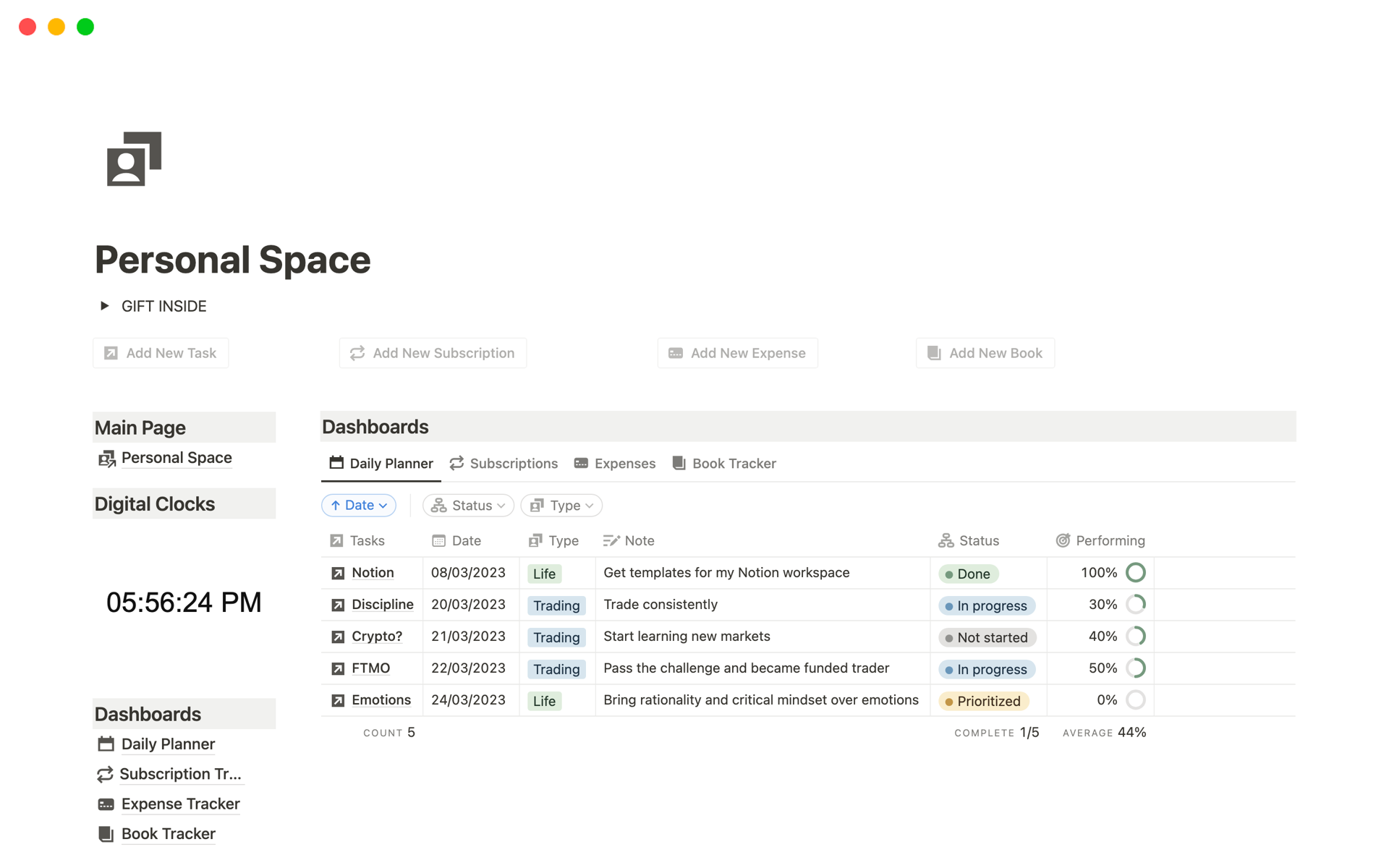 Personal Space | Notion Template