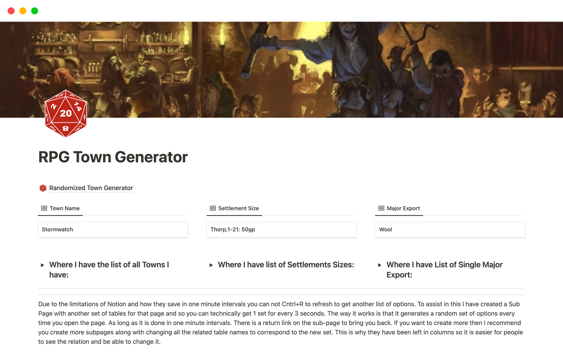 RPG Town Generator | Notion Template