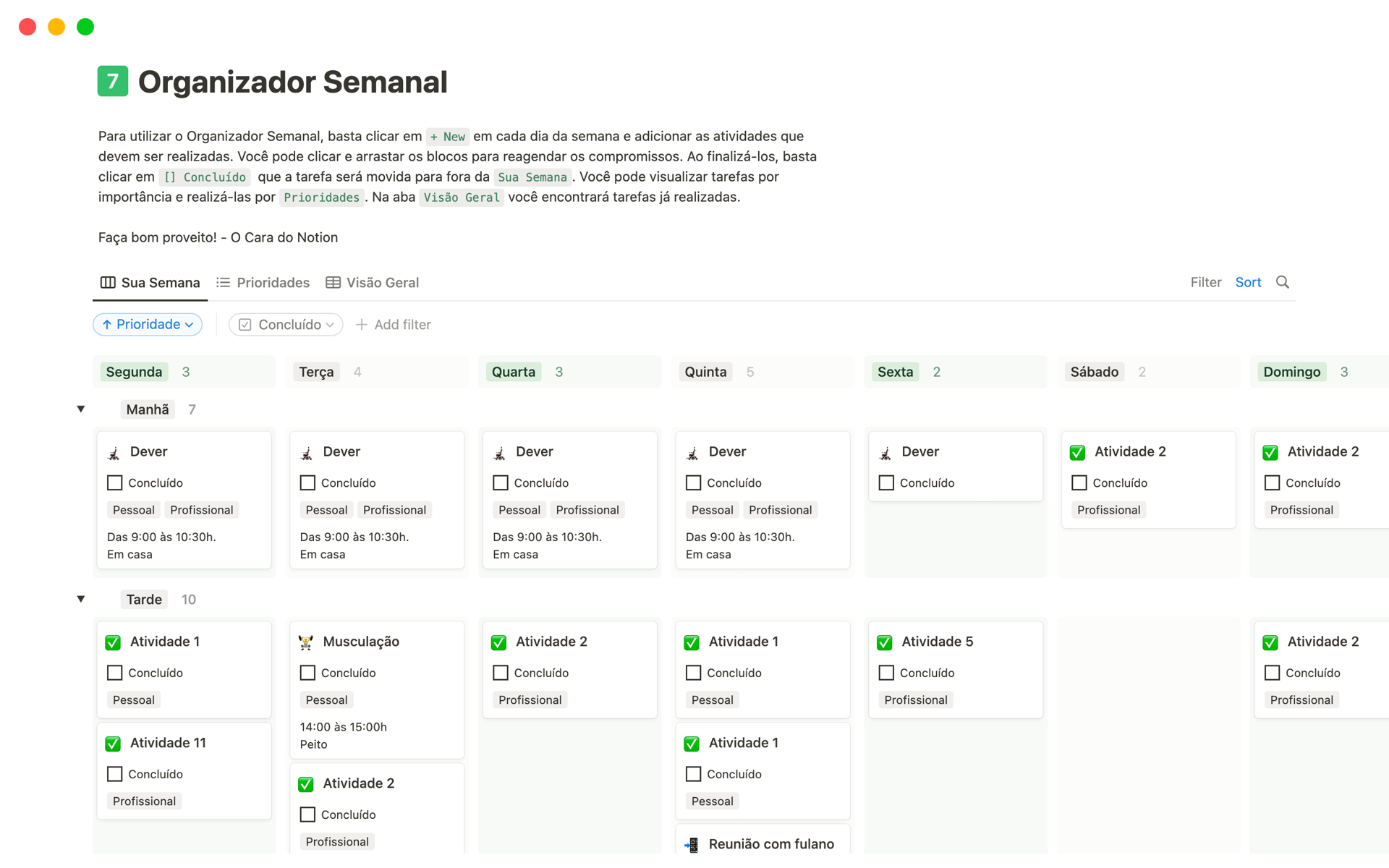 Galeria de modelos do Notion — Depósito de Tarefas