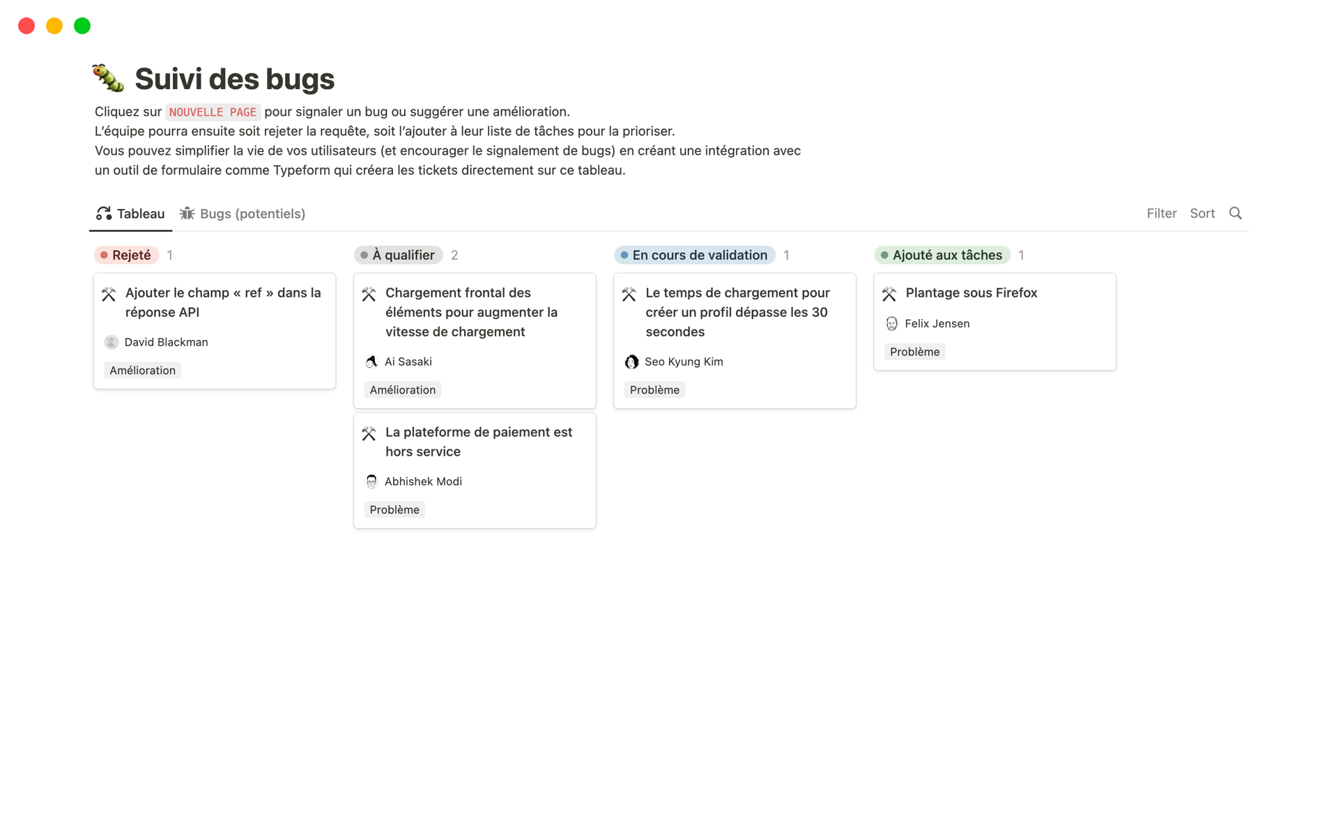 Top 7 Free Bug Tracking Templates in Notion | Galerie de modèles Notion