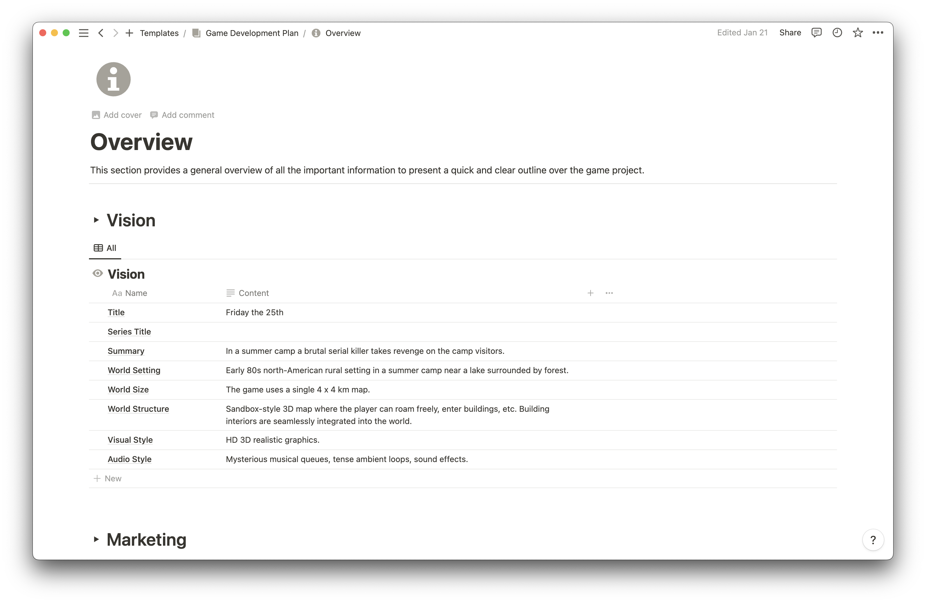 GDD - Game Development Plan Template | Notion Marketplace