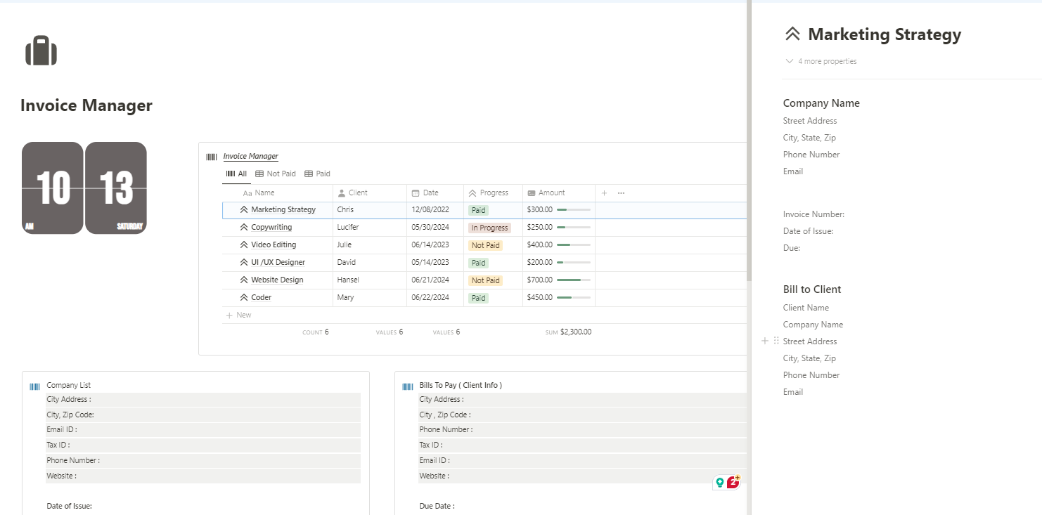 Invoice Manager Template By Hansel Systems Notion Marketplace