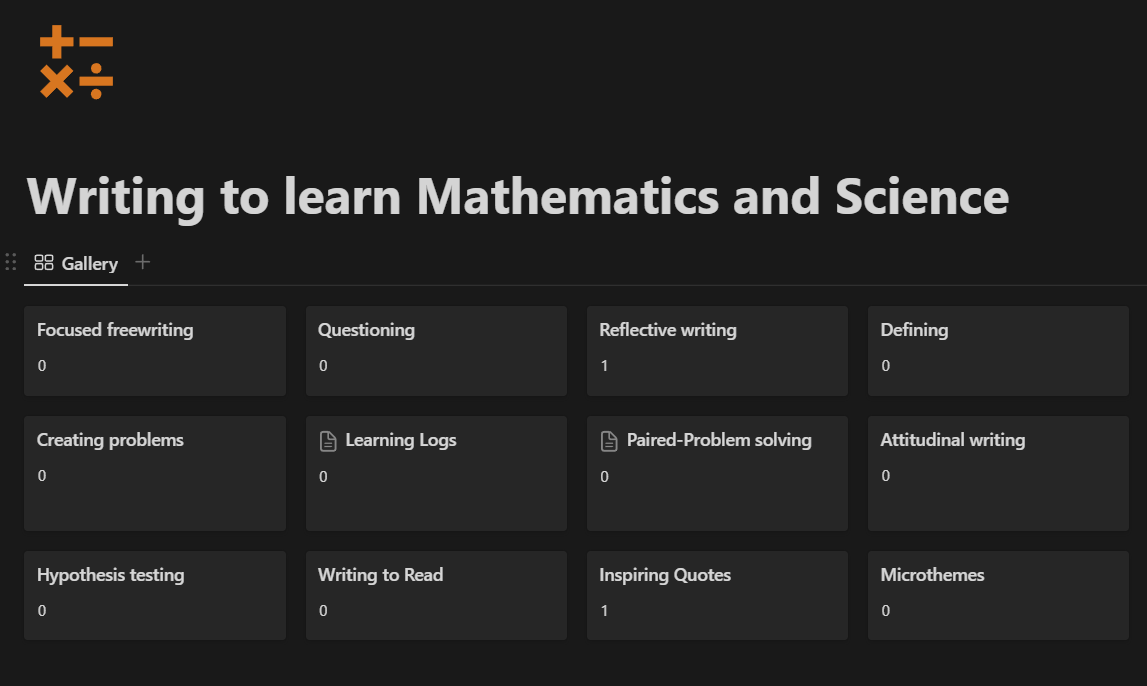 Writing to Learn Maths & Science | Notion Book Template by Surfluent ...