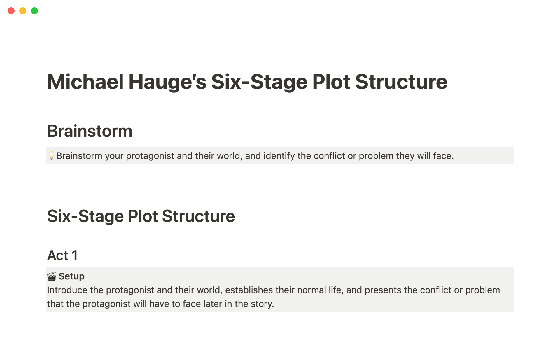 Michael Hauge’s Six-Stage Plot Structure Template by Kyle Fang | Notion ...