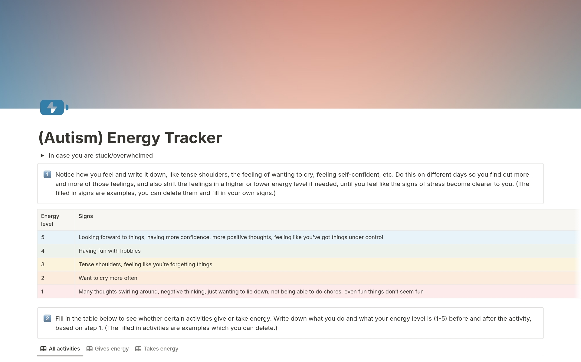 (Autism) Energy Tracker Template | Notion Marketplace