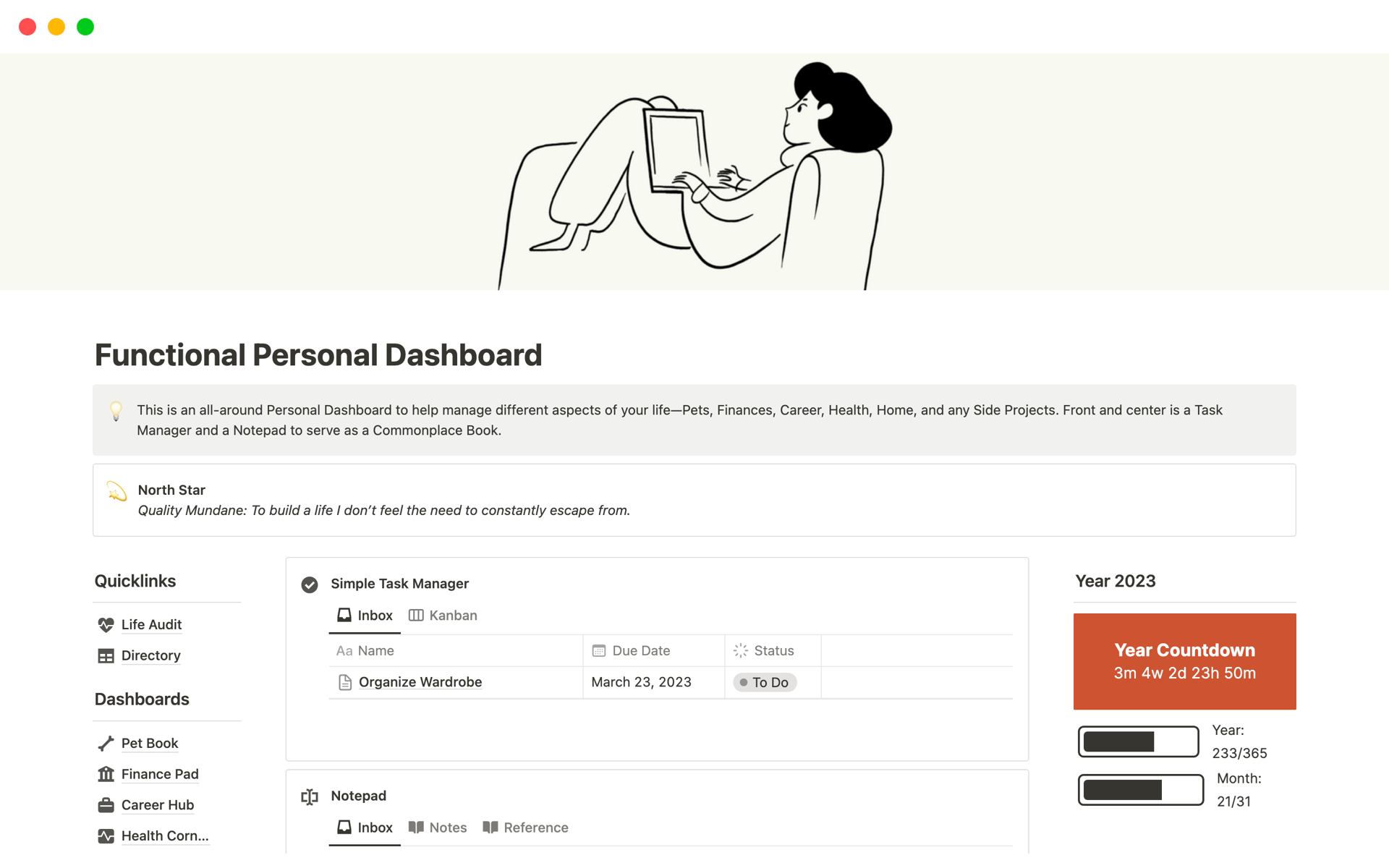 Functional Personal Dashboard Template | Notion Marketplace