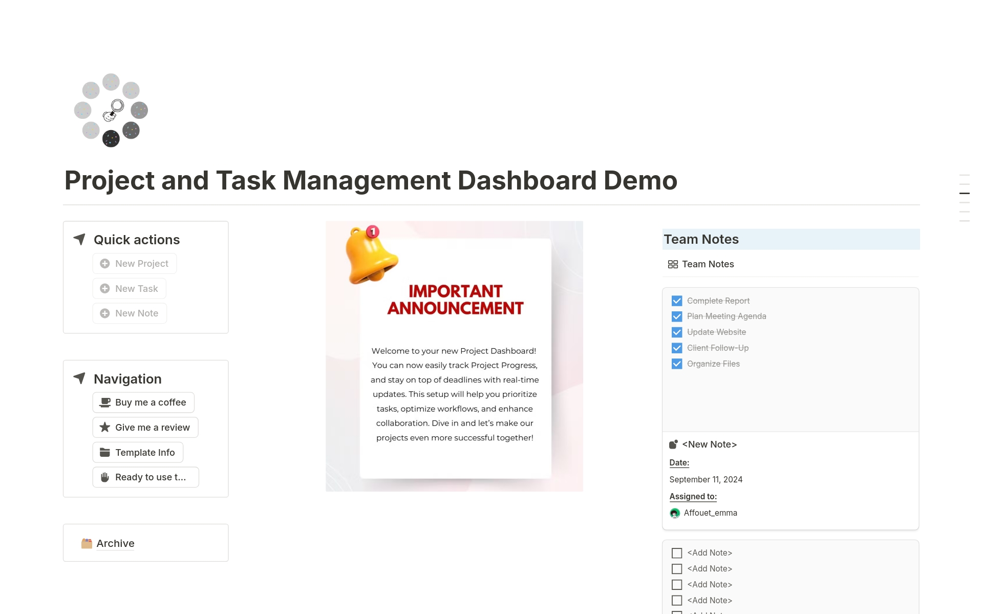 Project Dashboard Template by Ryan Ellis | Notion Marketplace