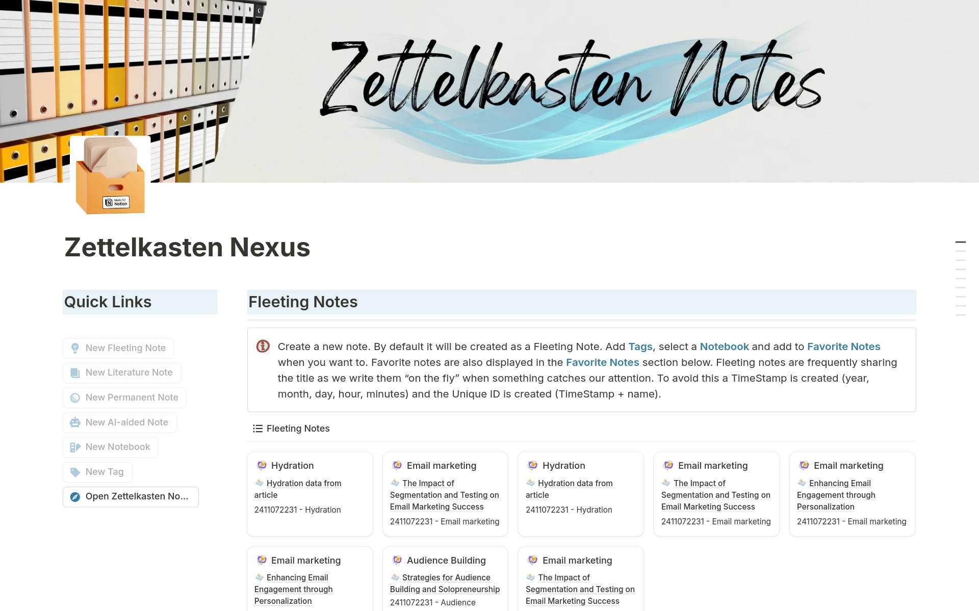 Zettelkasten Notes Template by Tona | Notion Marketplace