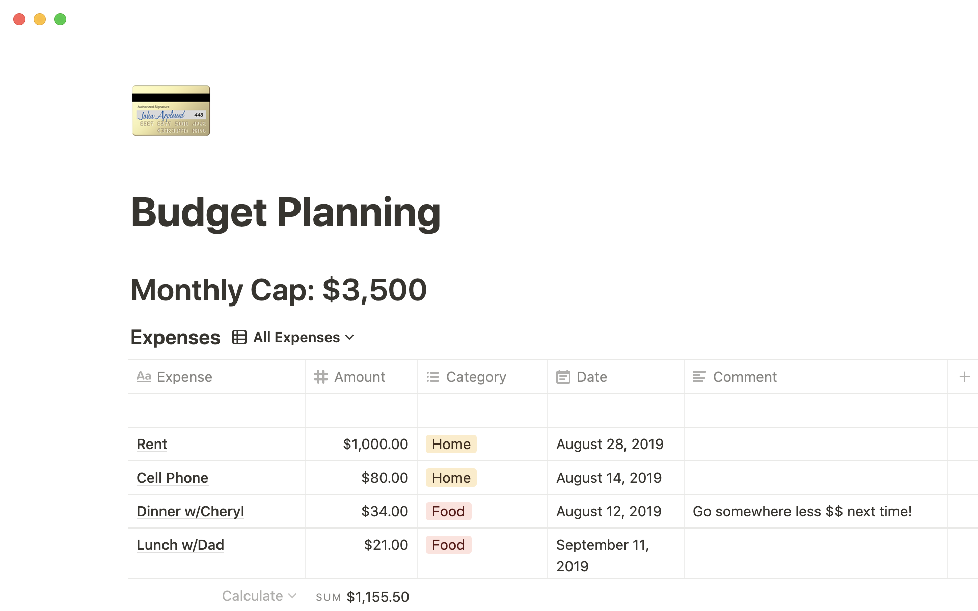 Budget Planning Notion Template