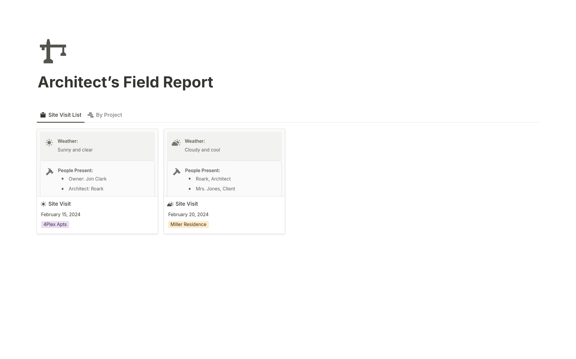 Architect's Field Report | Notion Template