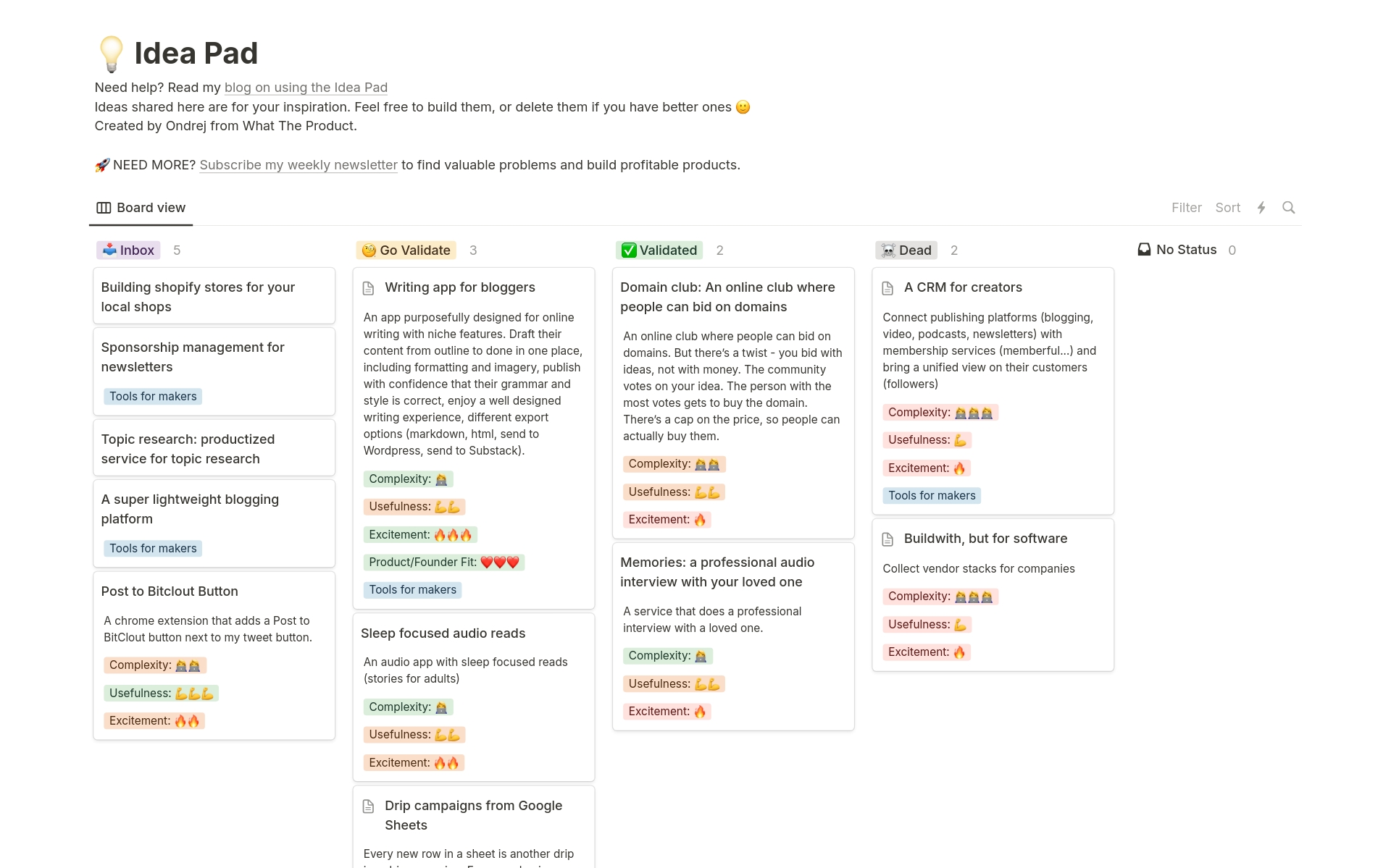 Product and Content Idea Generator Template by Kai B. | Notion Marketplace