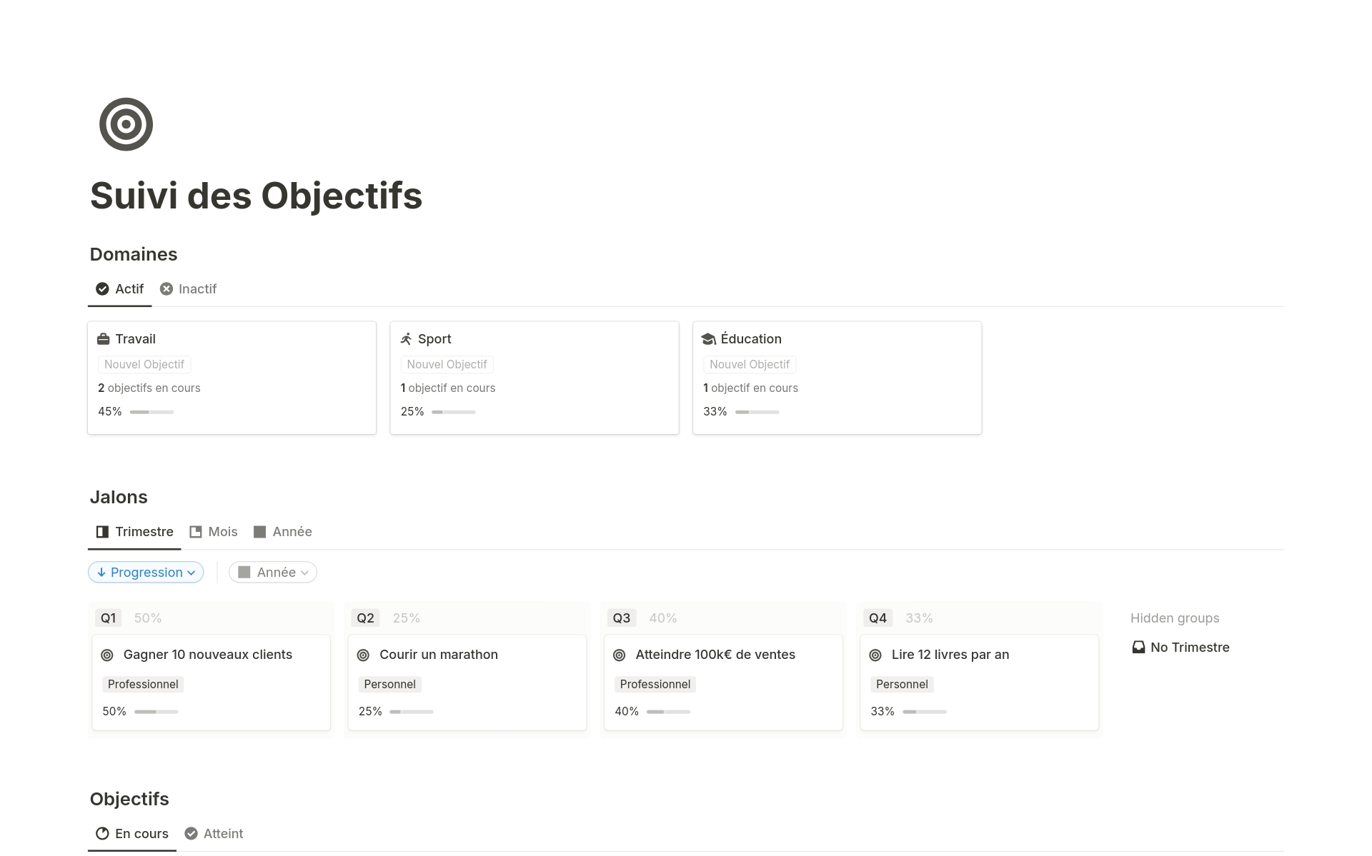 Meilleurs modèles Notion — Suivi des objectifs et résultats clefs (OKR)