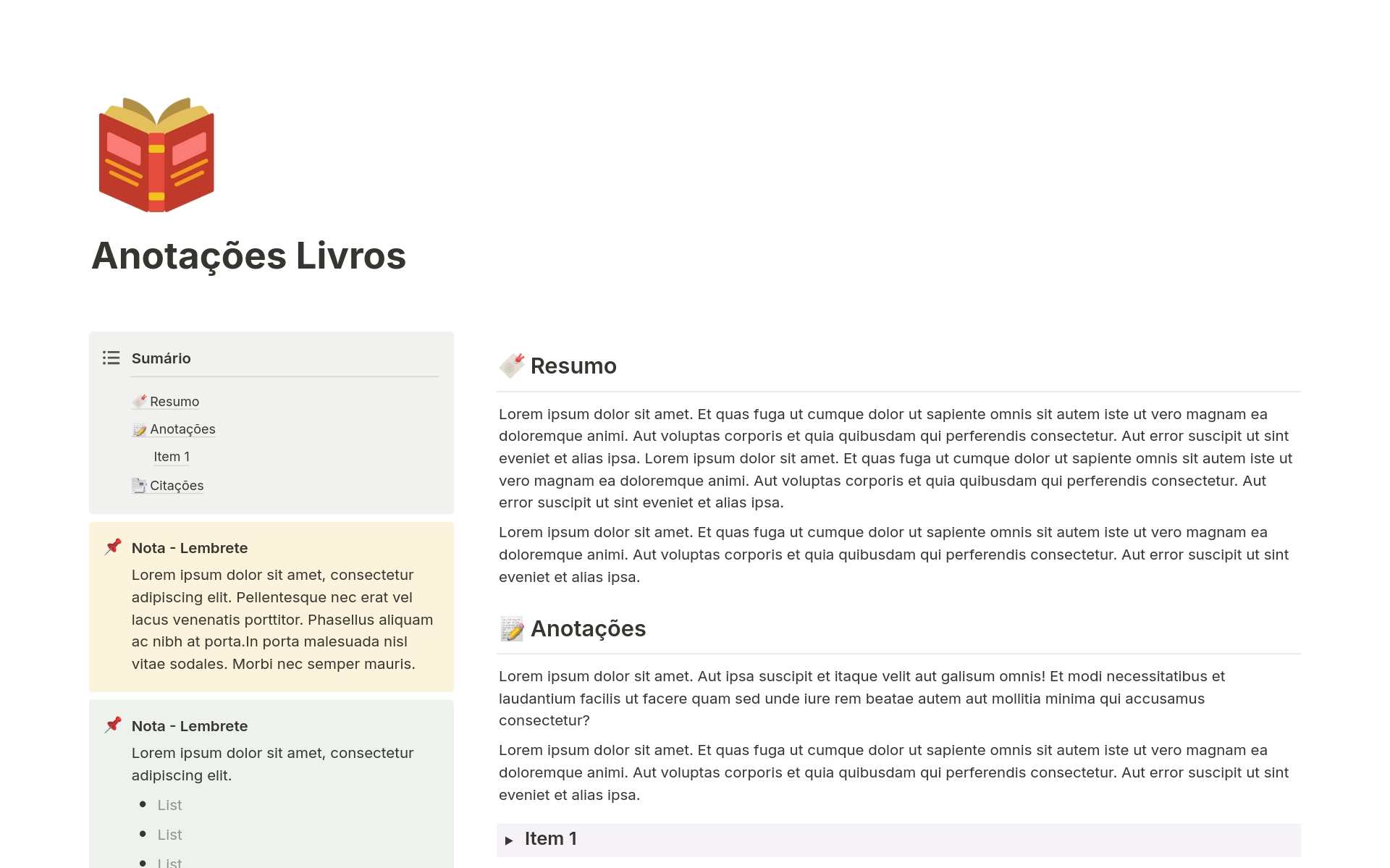 Anotações - Livros Modelo por Debora Mars | Marketplace do Notion