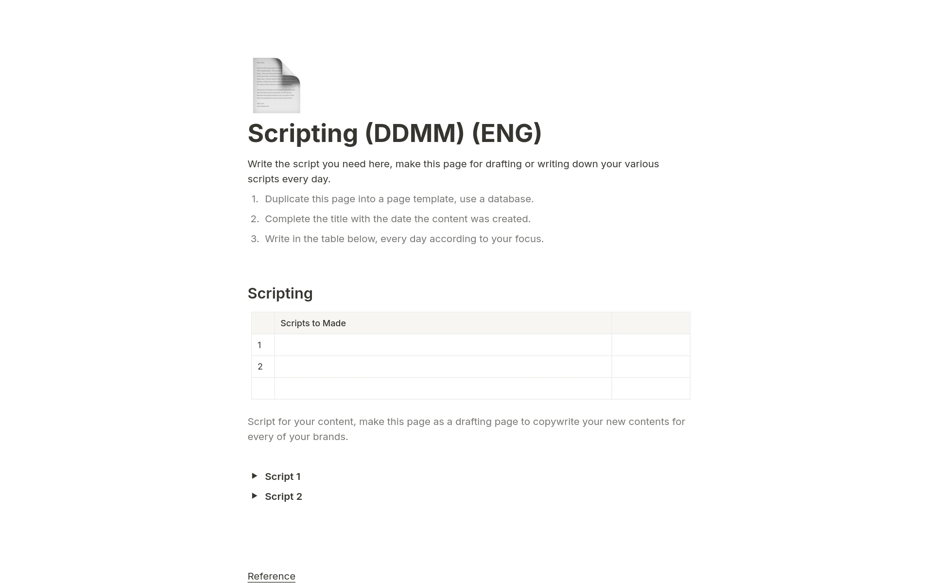 Copywriting Daily Script (Page) Template | Notion Marketplace