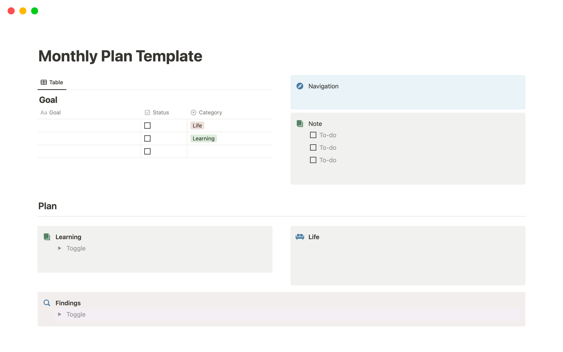 Monthly Plan by Blue tree | Notion Template